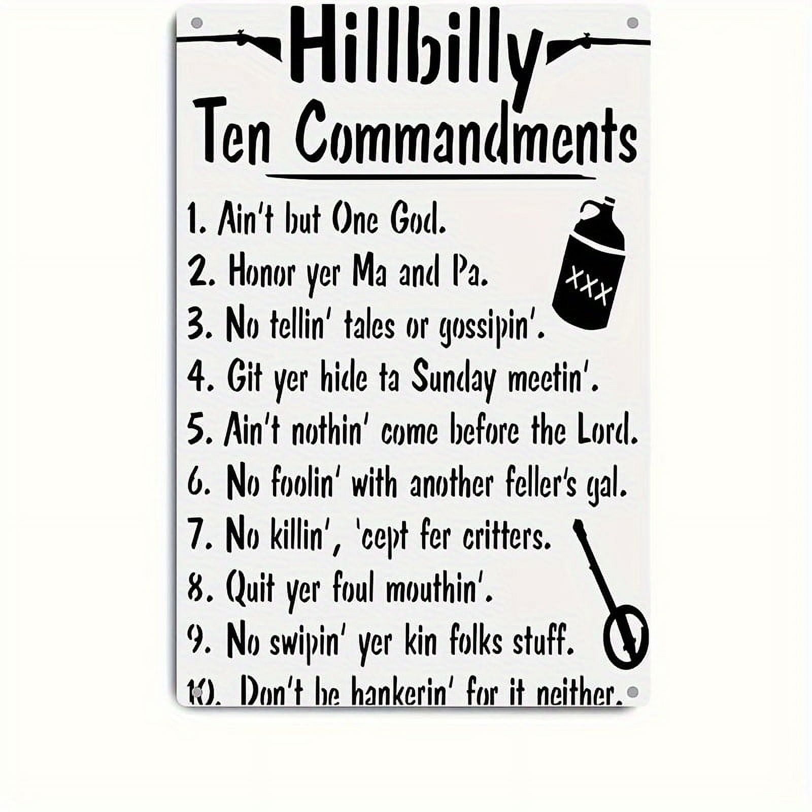 Taoarlpo 1pc Metal Aluminum Sign, "Funny Hillbilly Ten Commandments ...