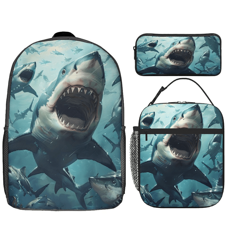 Taoarlpo 3pcs/set Deep Sea Shark Print Backpack Set for Students ...