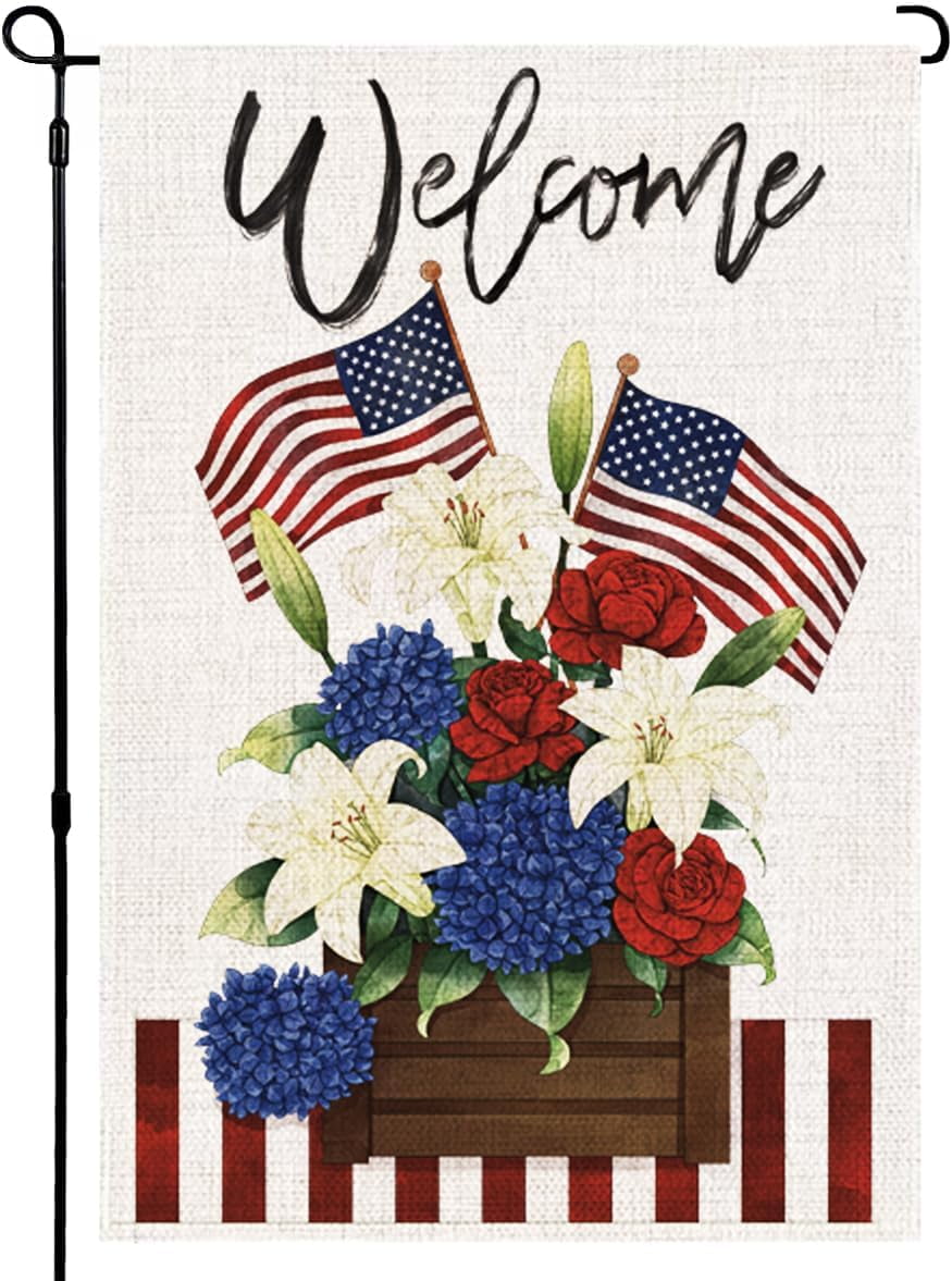 Taoarlpo 4th of July Summer Floral Garden Flag 12x18 Vertical Double ...