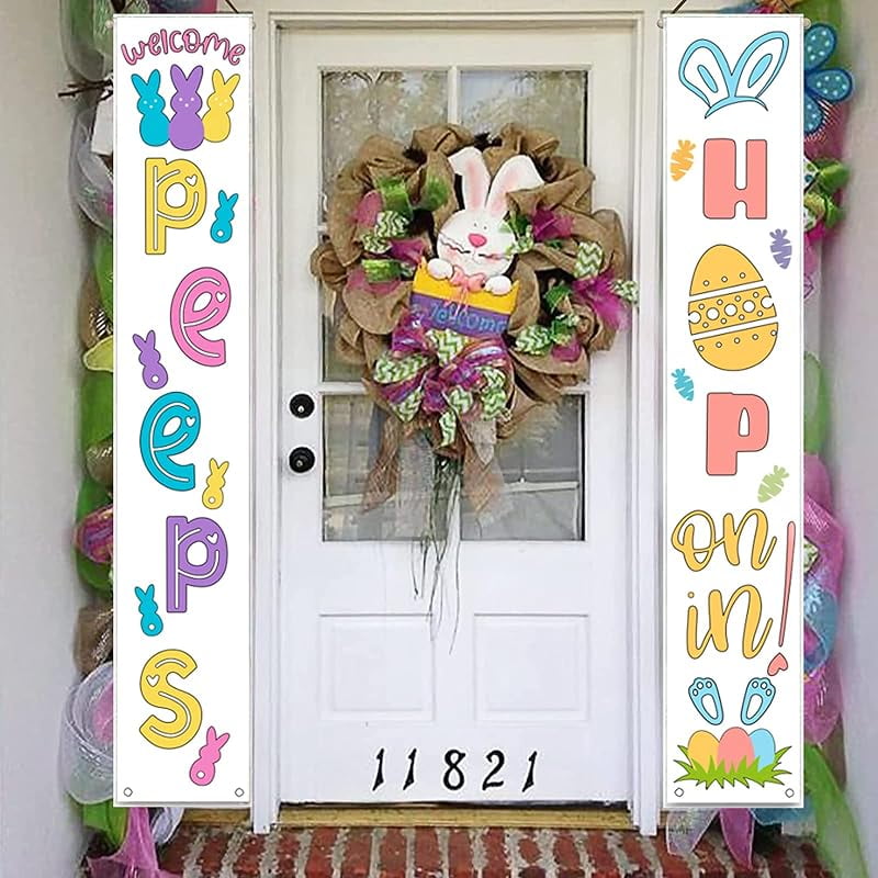 Taoarlpo Easter Door Banner Porch Decor - Welcome Peeps Porch Sign ...