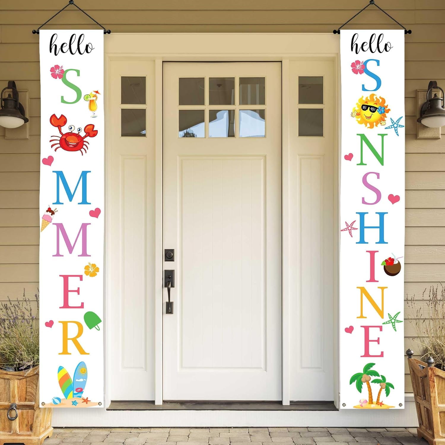 Taoarlpo Hello Summer Porch Sign Banner Hello Sunshine Party ...