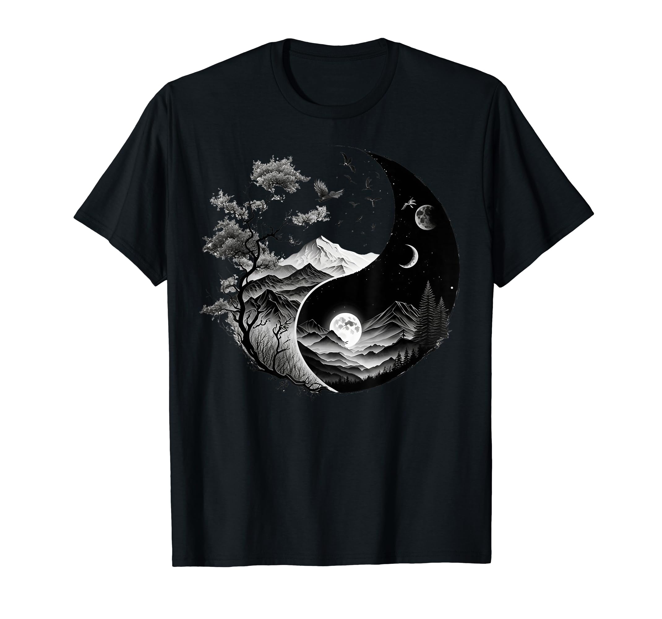 Taoism Symbol on Black and White Nature Taijitu Yin Yang T-Shirt ...