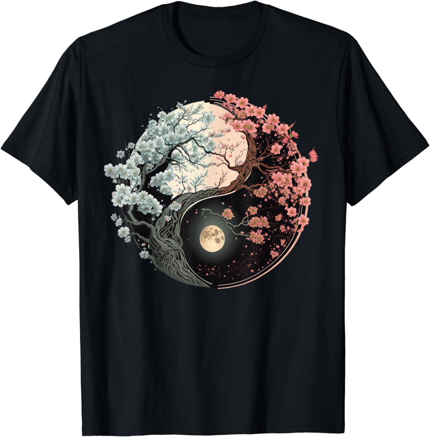 Taoism Yin Yang Cherry Blossom on Taijitu Yin Yang T-Shirt - Walmart.com