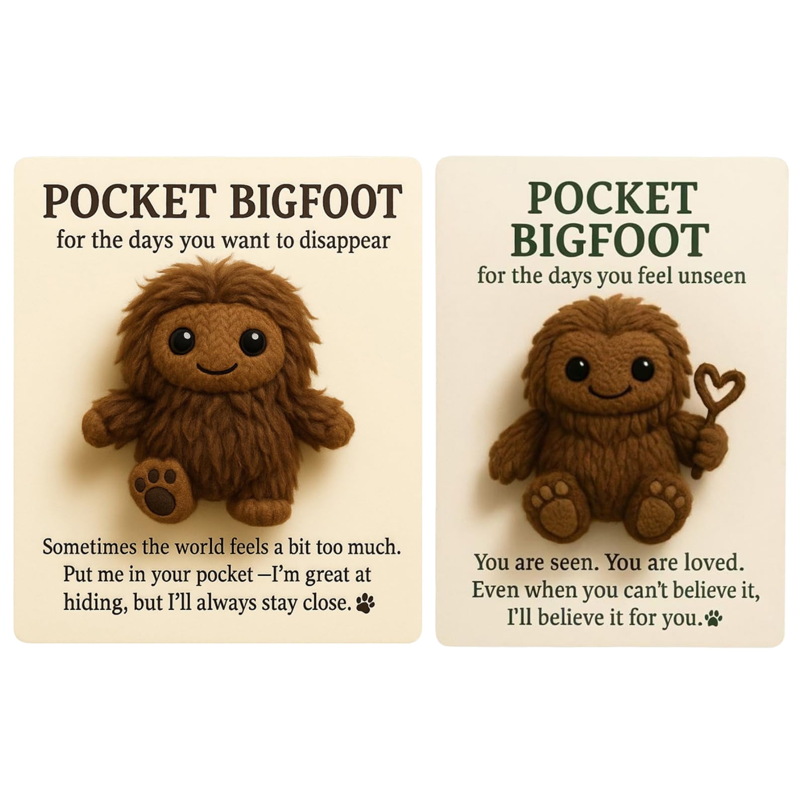 Taolixe 1/2Pcs Pocket Hug Plush Sasquatch Toy with Positive Card ...