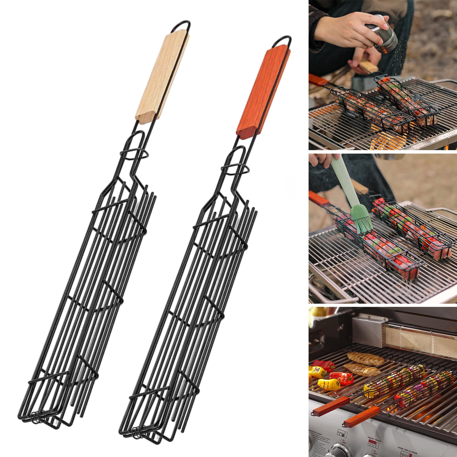 Taolixe 2Pcs BBQ Rack with Brushes Ergonomic Wooden Handle Spacious ...