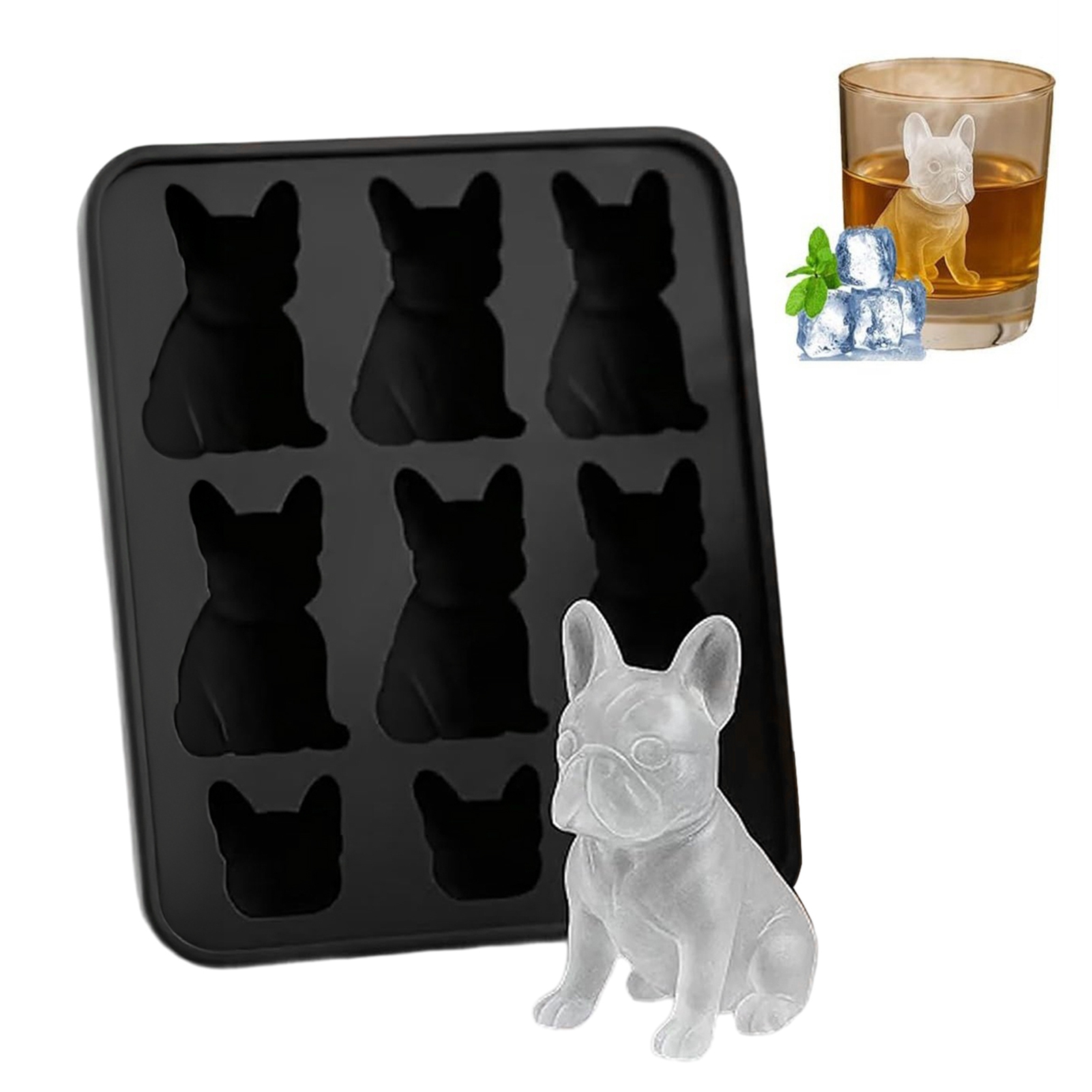 Taolixe 2Pcs French Bulldog Ice Model Silicone Mold Large 3D Ice ...