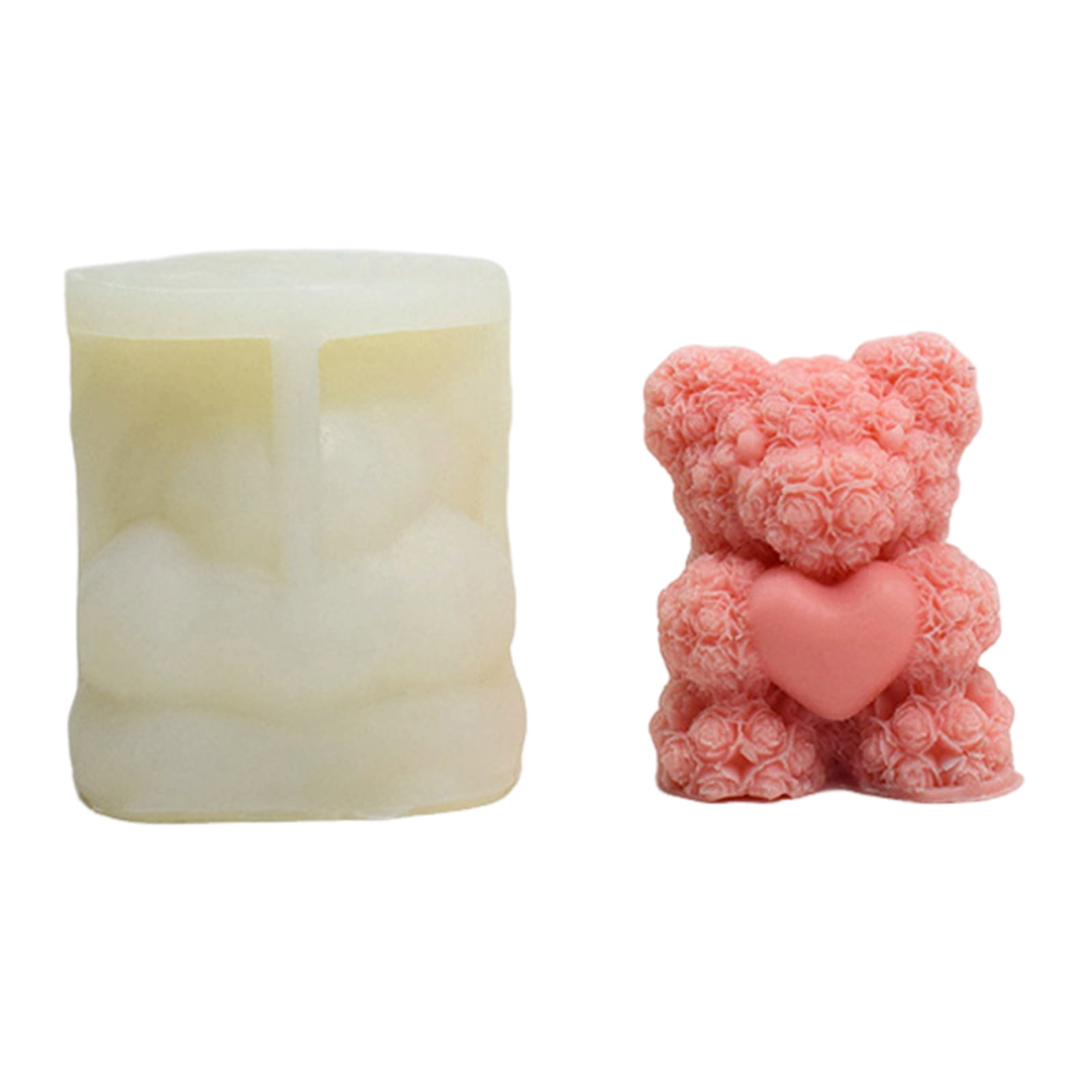 Taolixe 3D Rose Bear Mold Teddy Bear Candle Making Mold Flexible ...