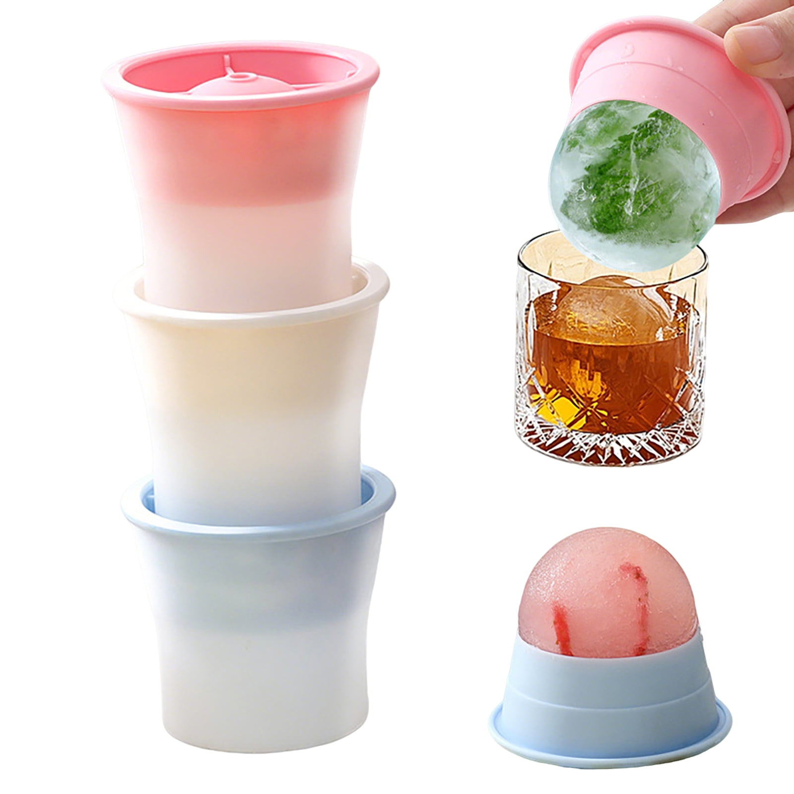Taolixe 3Pcs Silicone Round Ice Cube Molds with Lids Easy Release ...