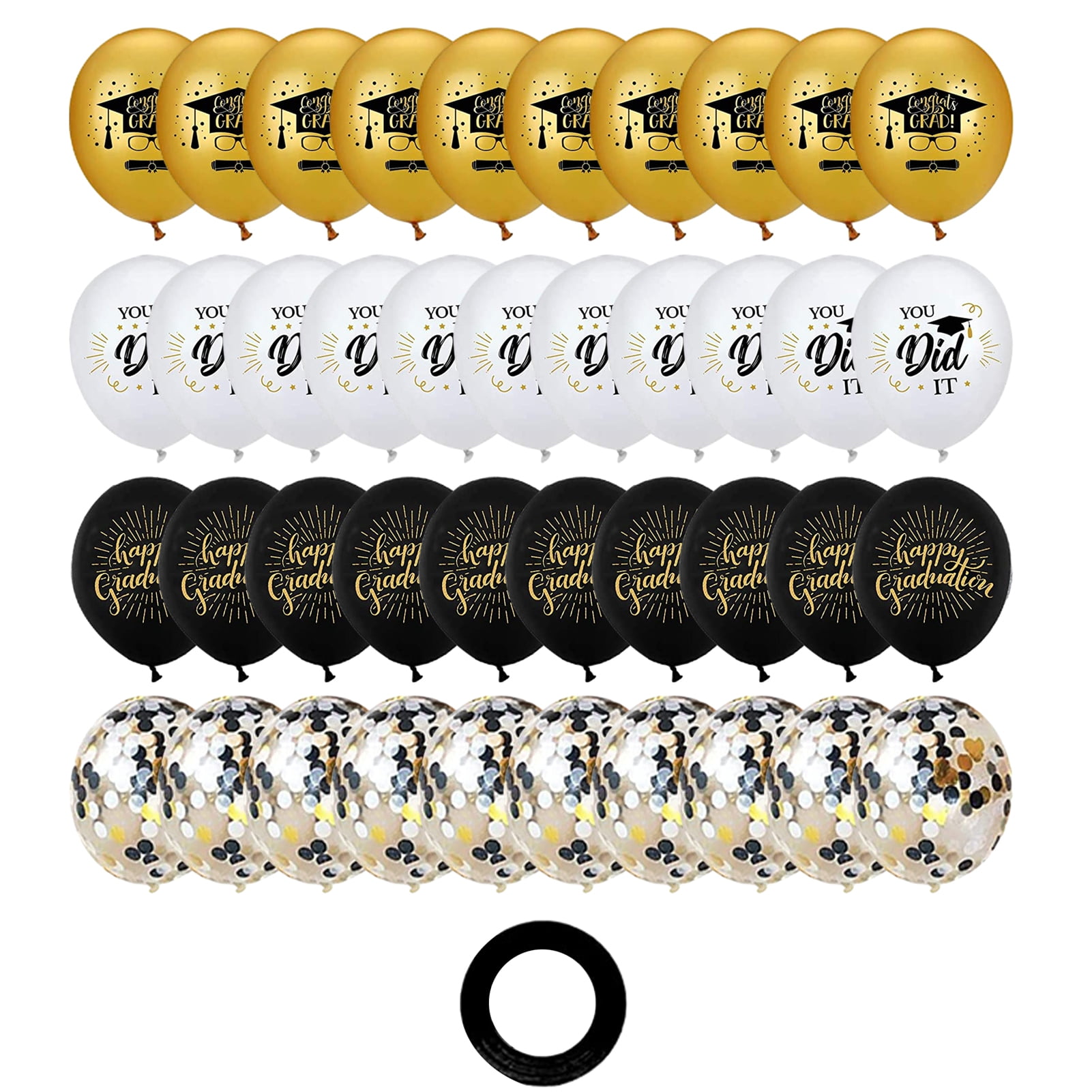 Taolixe 40 Pcs 2025 Graduation Balloons 12 Inch Black Gold Congrats ...