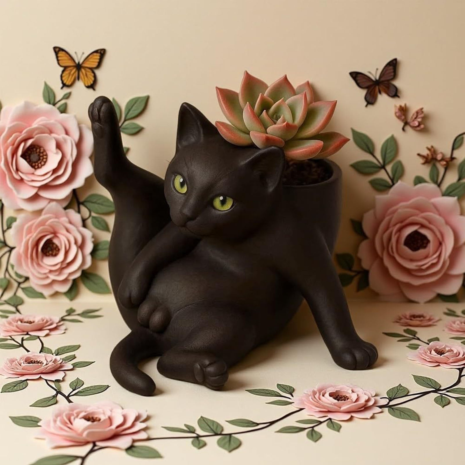 Taolixe 5/8-Inch Grooming Cat Planter Pot Playing Ball Cat Succulents ...