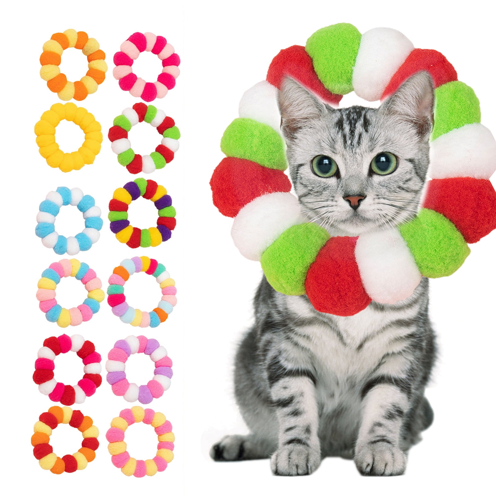 Taolixe Cat Collar Colorful Plush Ball Adjustable Neck Wear Rainbow ...