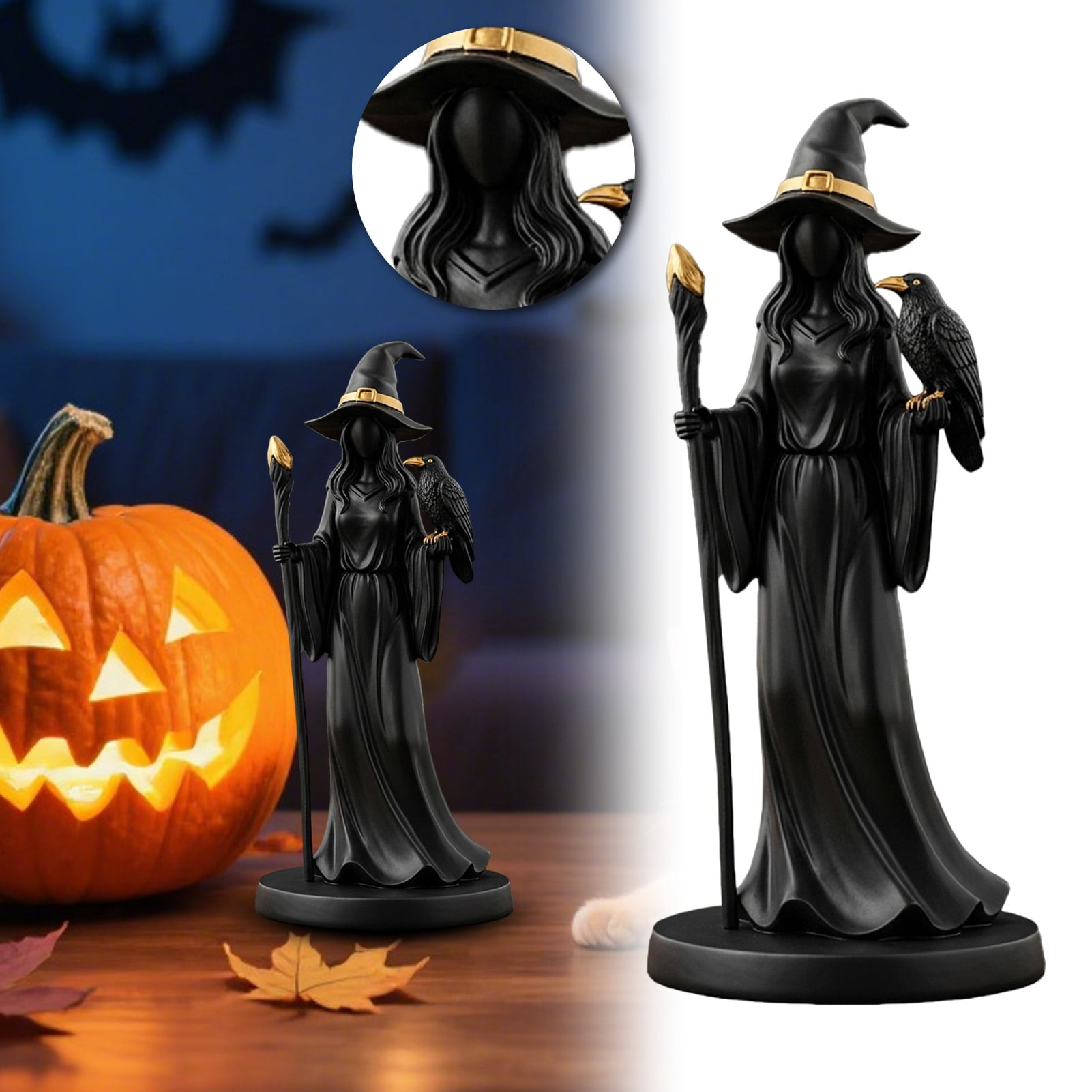 Taolixe Clearance-Witch Figurine Black Gold Staff Witch Sculpture ...