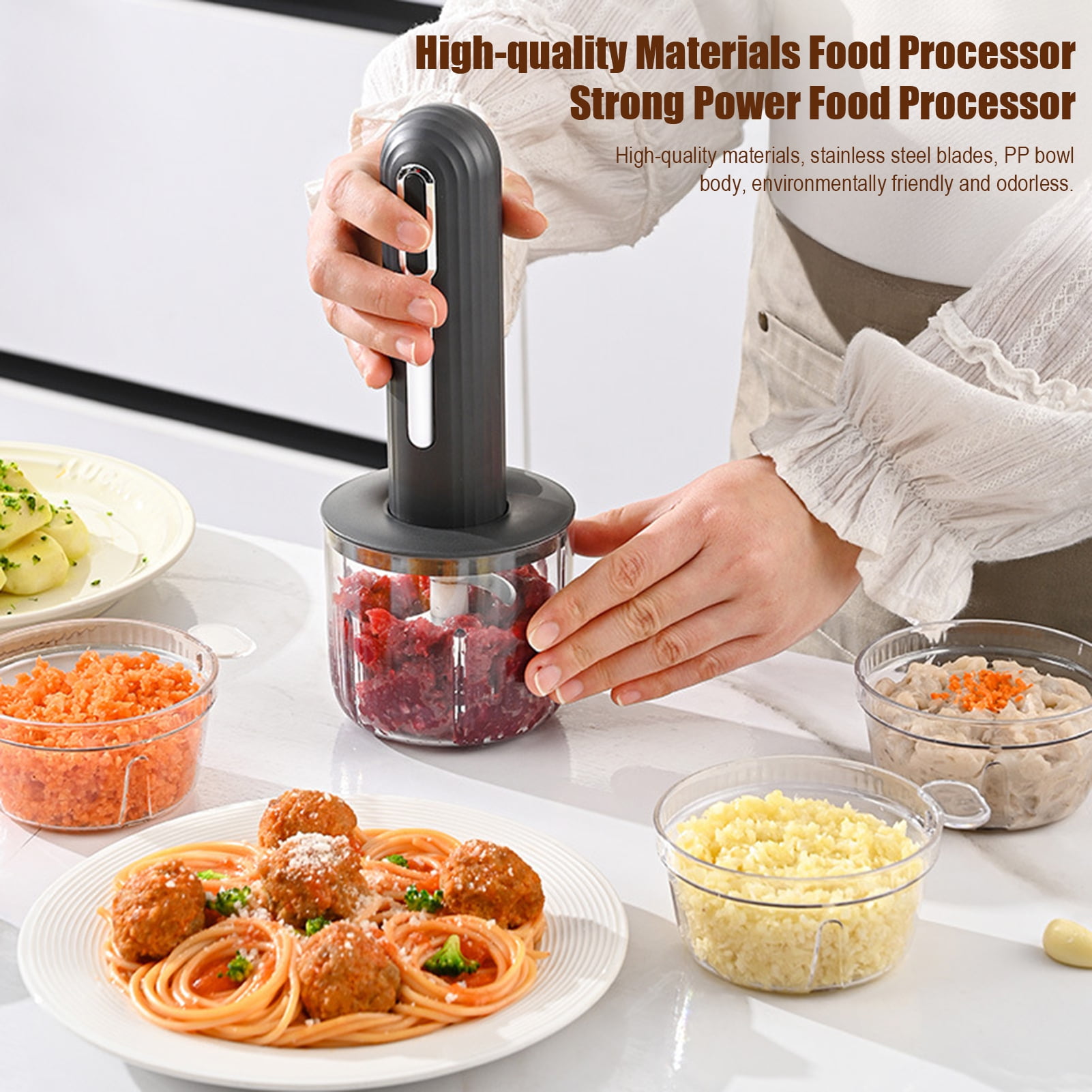 Taolixe Electric Food Processor Rechargeable Meat Grinder with 2 Blades ...