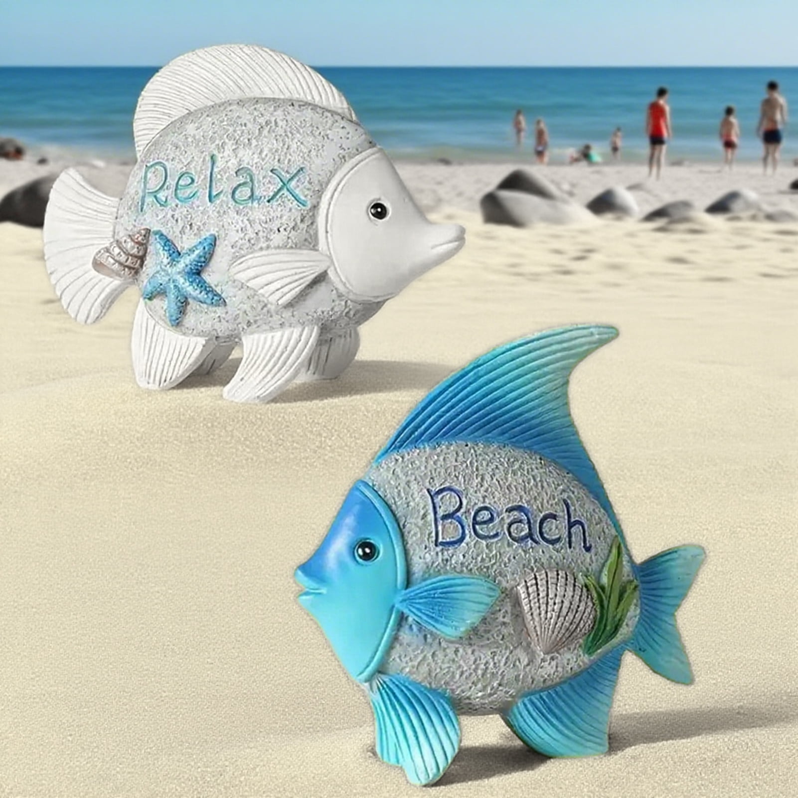 Taolixe Fish Figurine Coastal Charm Resin Fish Sculpture Beach Relax ...