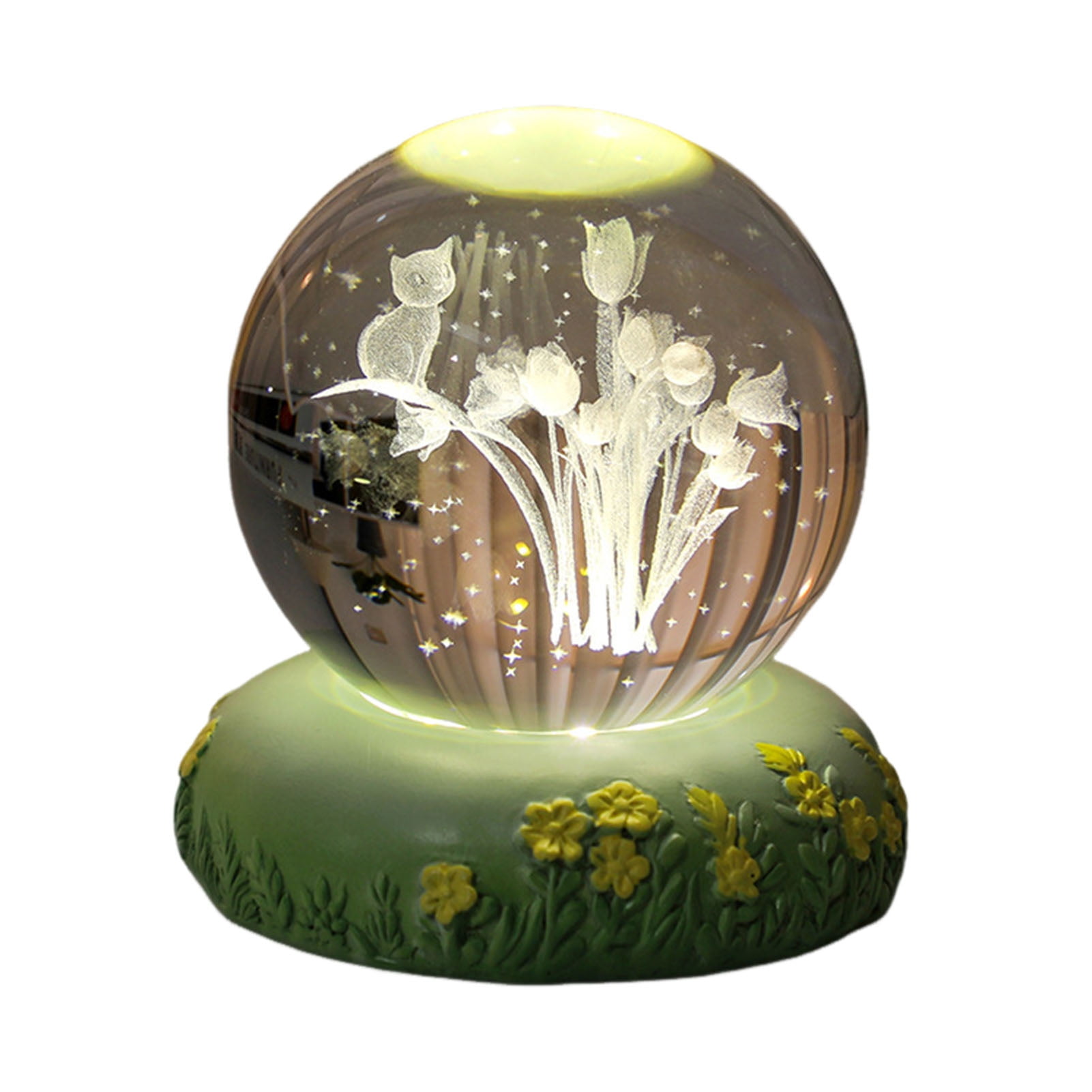Taolixe Flower Faux Crystal Ball Night Light 3D Rose Tulip Carnation ...