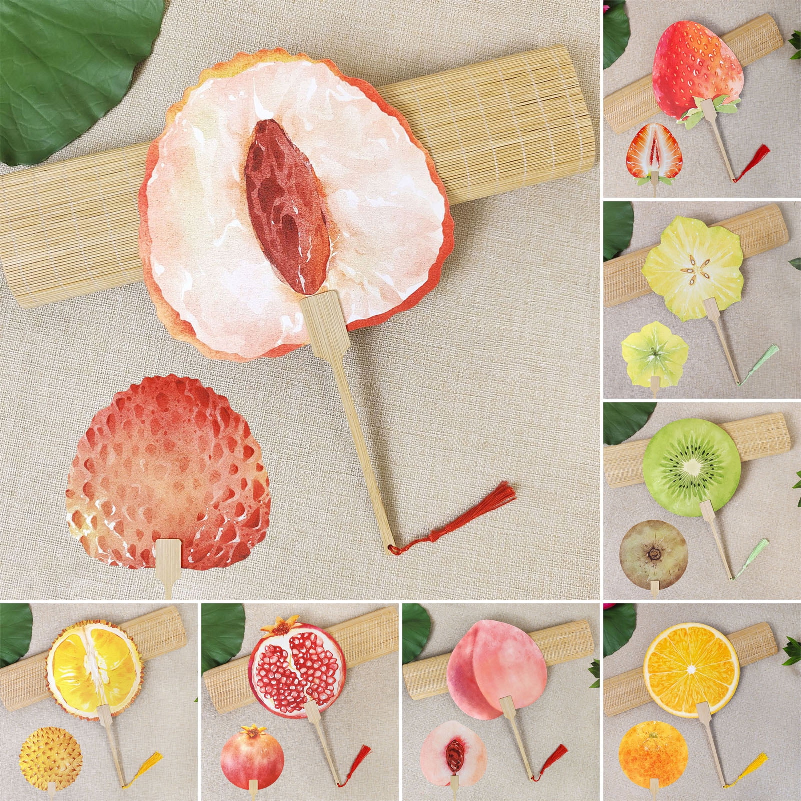 Taolixe Fruit Print Fan with Wooden Long Handle Portable Lightweight ...