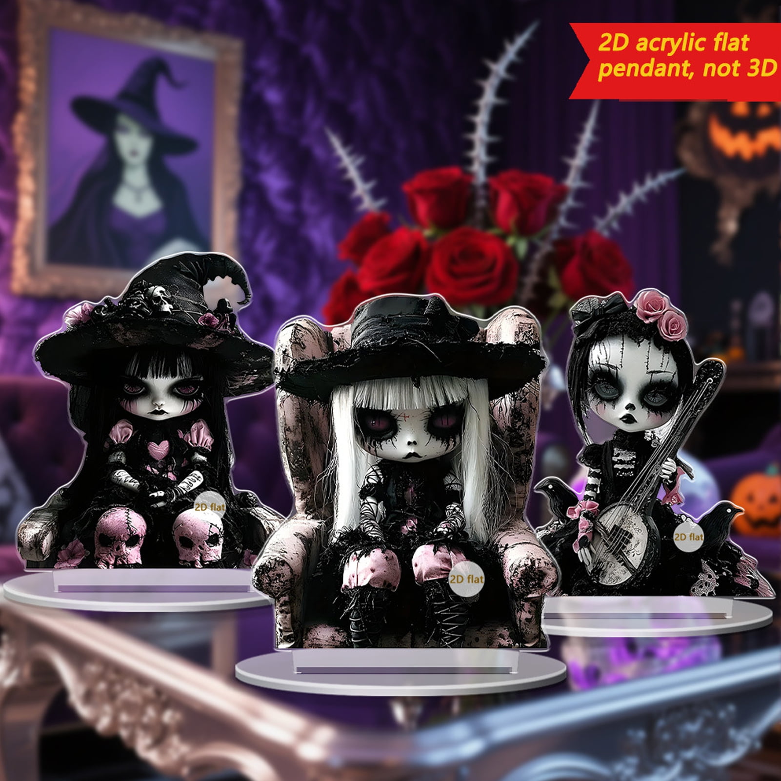 Taolixe Halloween Ghost Witch Table Sign with Base 2D Flat Acrylic ...