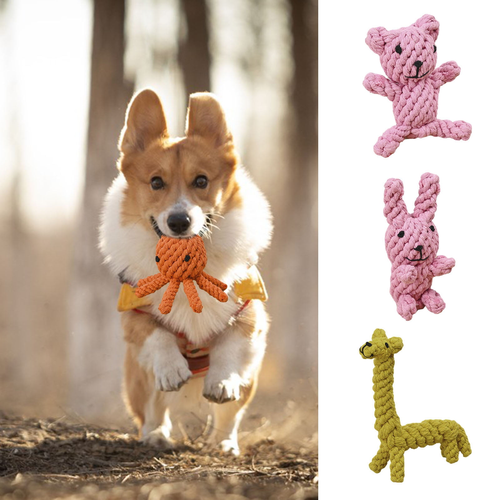 Taolixe Interactive Cotton Rope Dog Toy Cute Rabbit Bear Giraffe ...