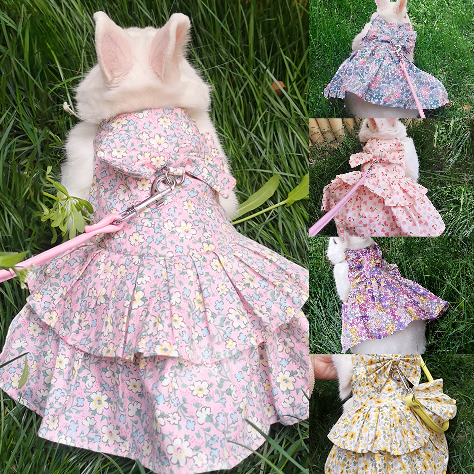 Taolixe Pet Dress Lovely Adjustable Traction Rope Floral Pattern Rabbit ...