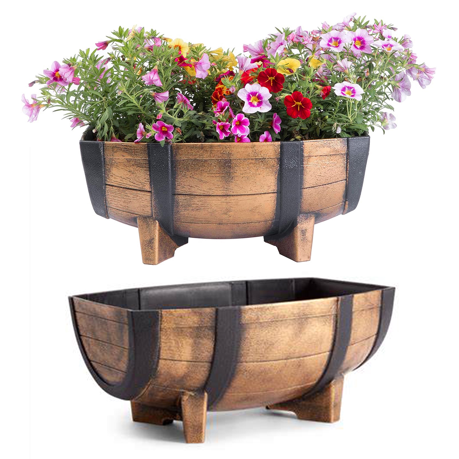 Taolixe Rustic Half Barrel Planter Weather Resistant Flower Pot with ...