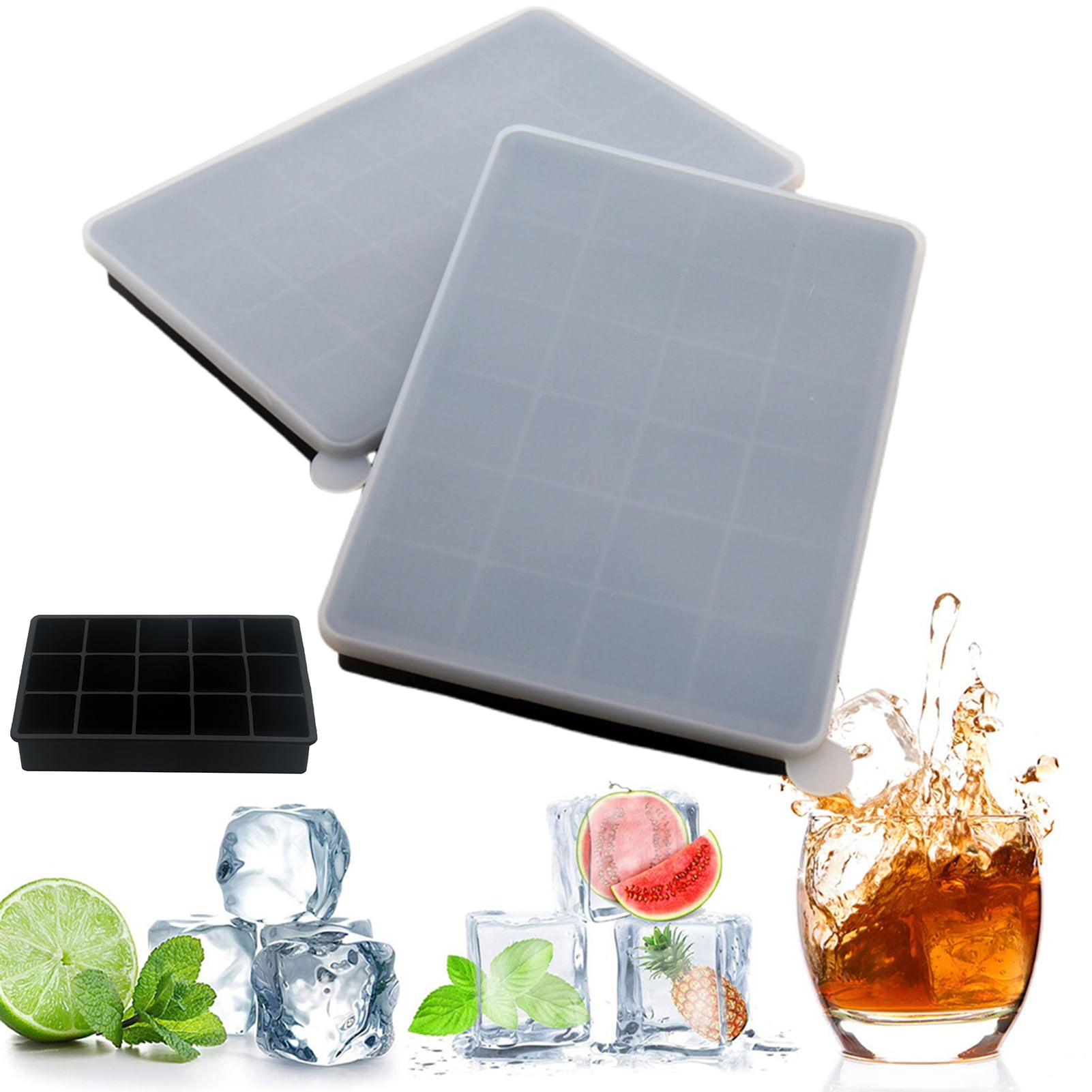 Taolixe Silicone Ice Cube Tray with Lid 15&24 Cavity Flexible Mold for ...