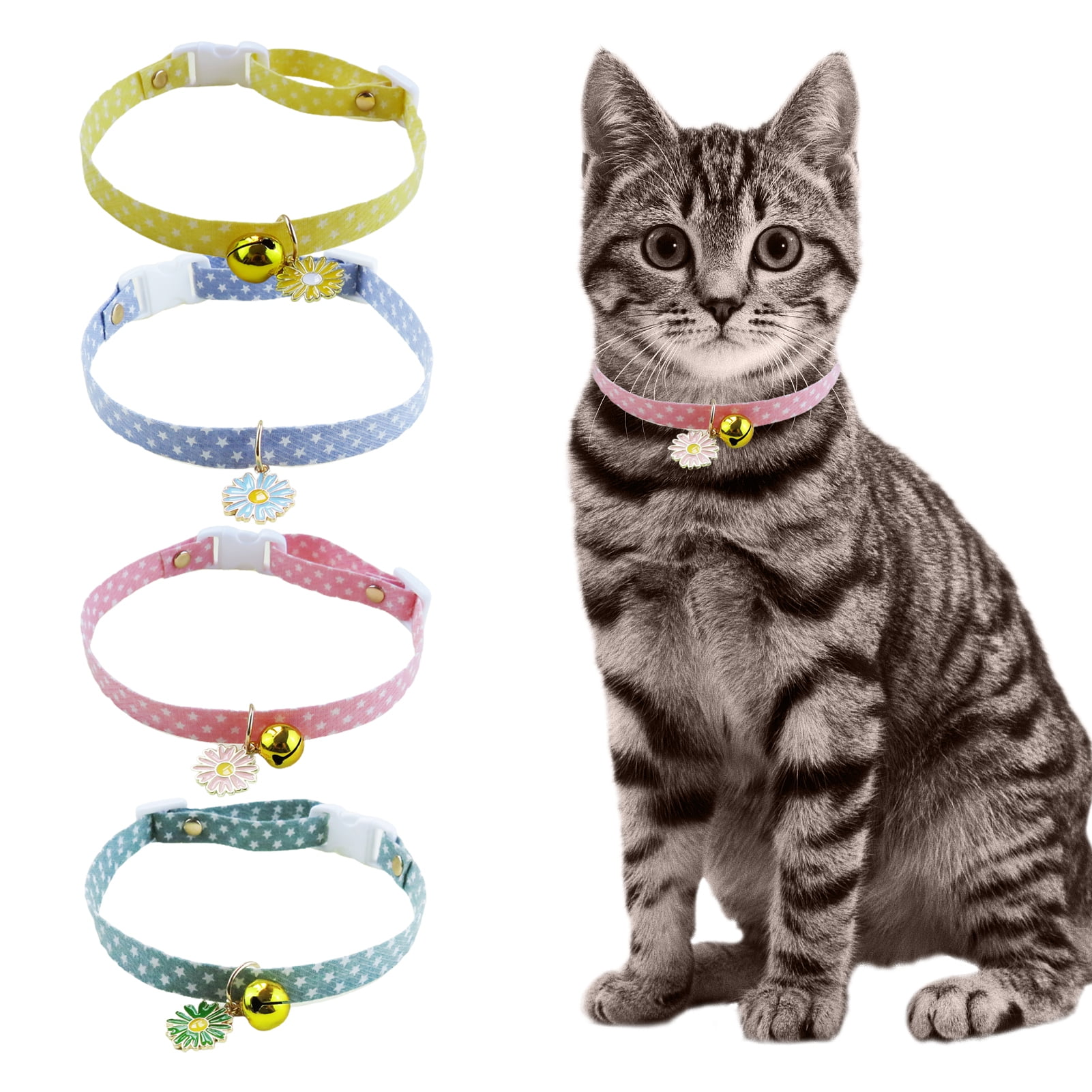 Taolixe Spring Cat Collar with Bell Pendant Adjustable Pet Necklace for ...