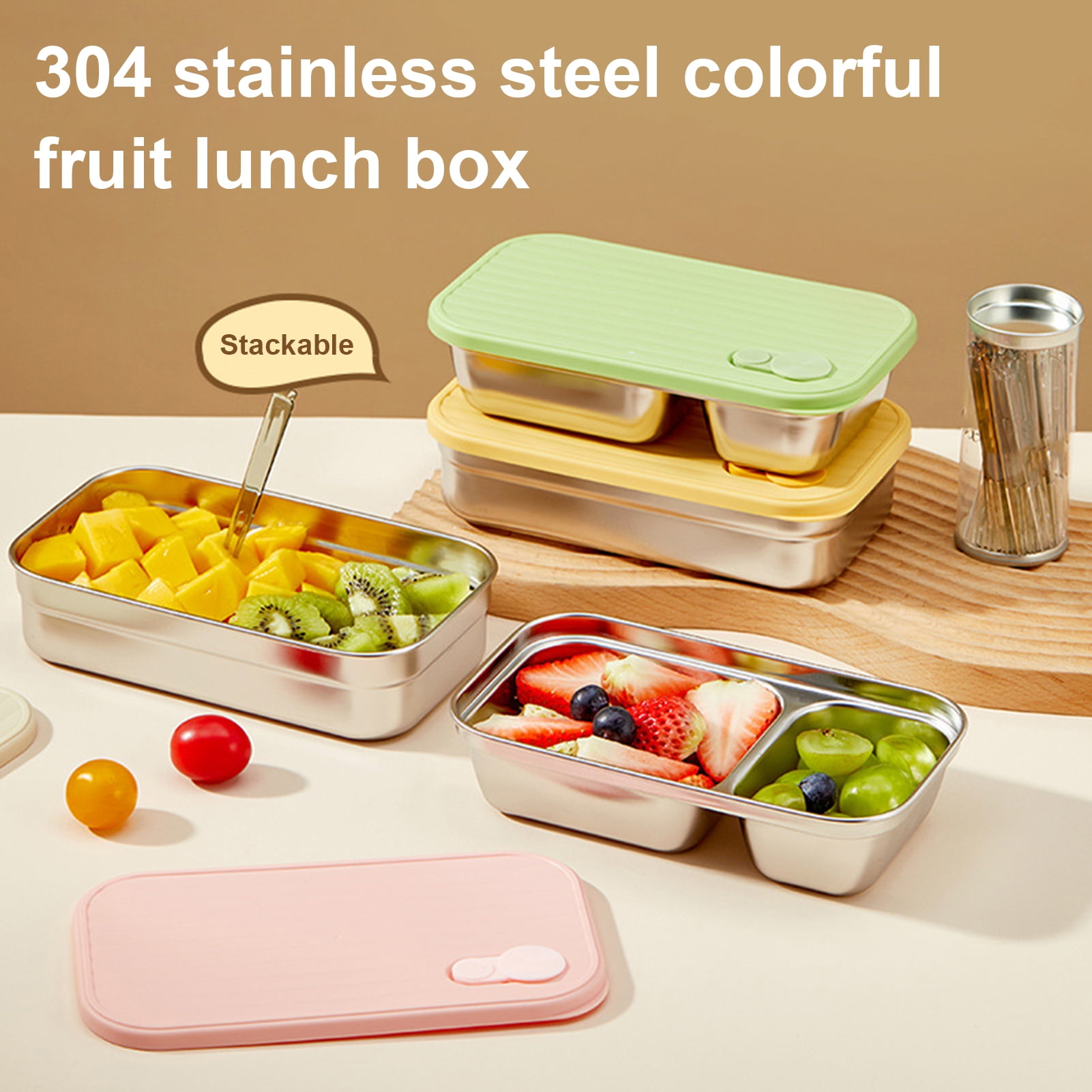 Taolixe Stainless Steel Snack Containers 2 Compartment Lunch Box Leak ...