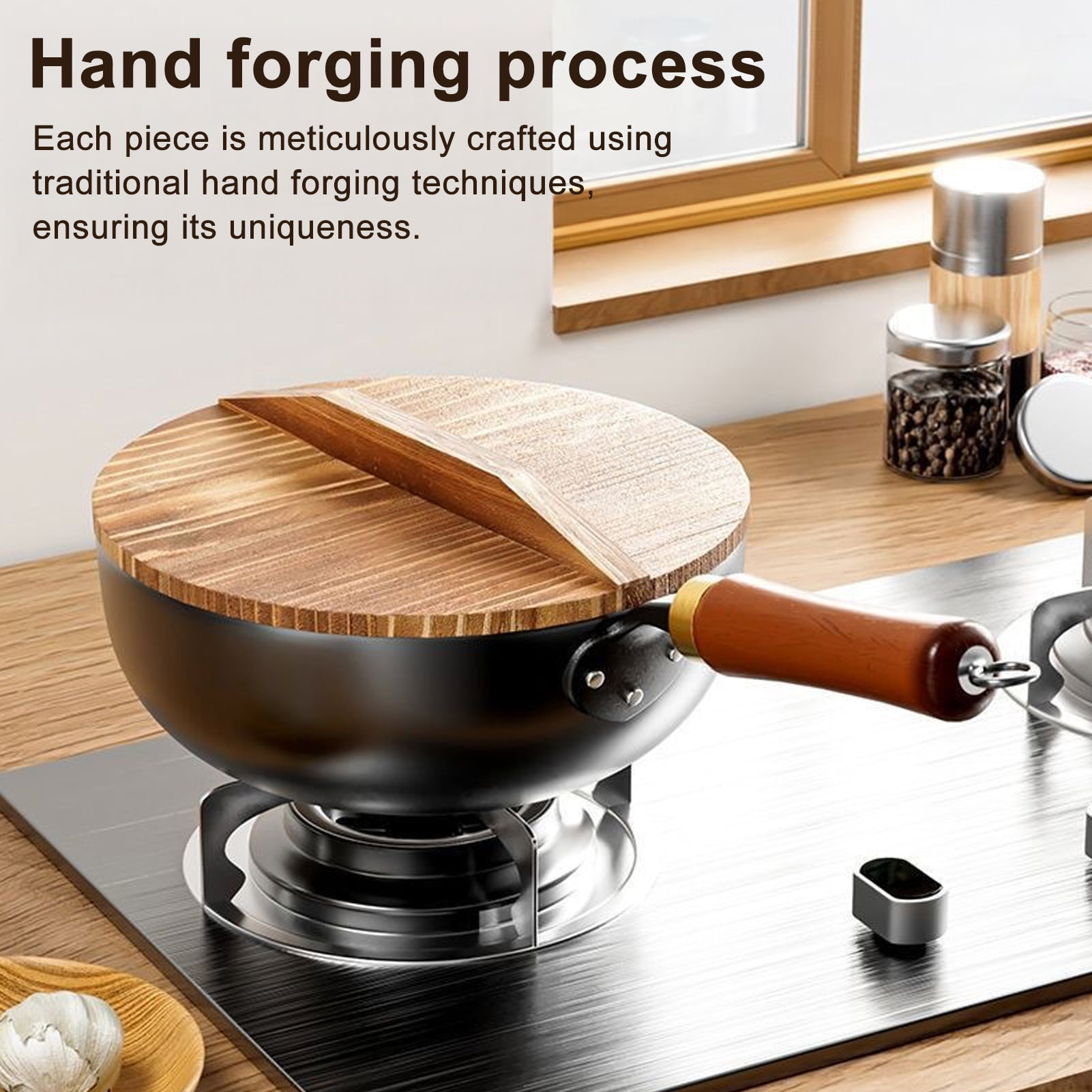 Taolixe Traditional Wok Pot Hand-Forged Cast Iron Pot Big Belly Frying ...