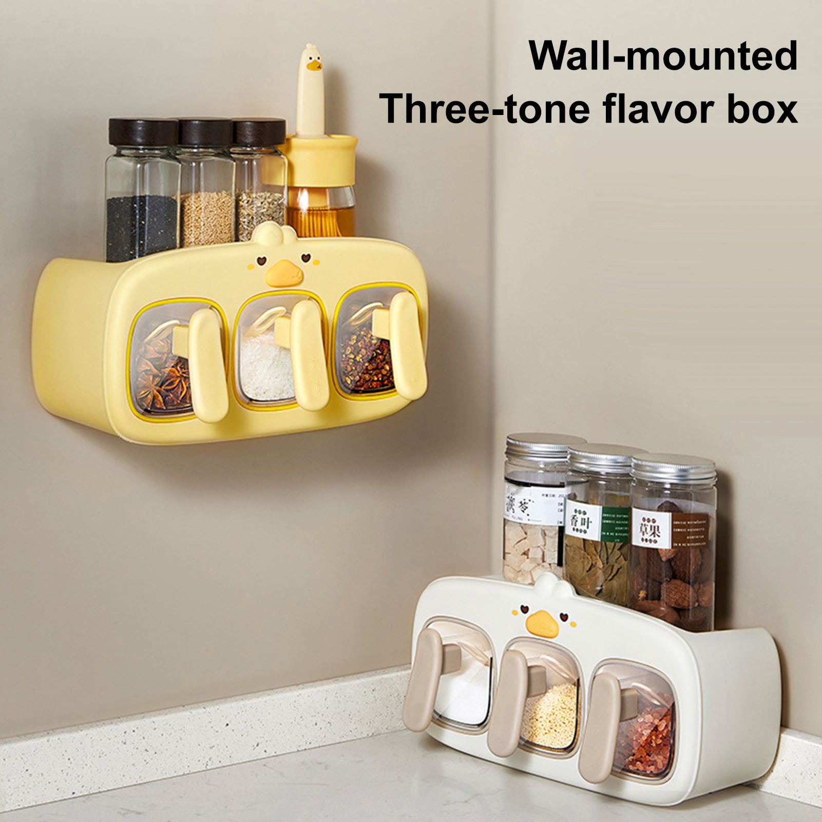 Taolixe Wall-Mounted Spice Rack with Spoon Transparent Sealed Seasoning ...