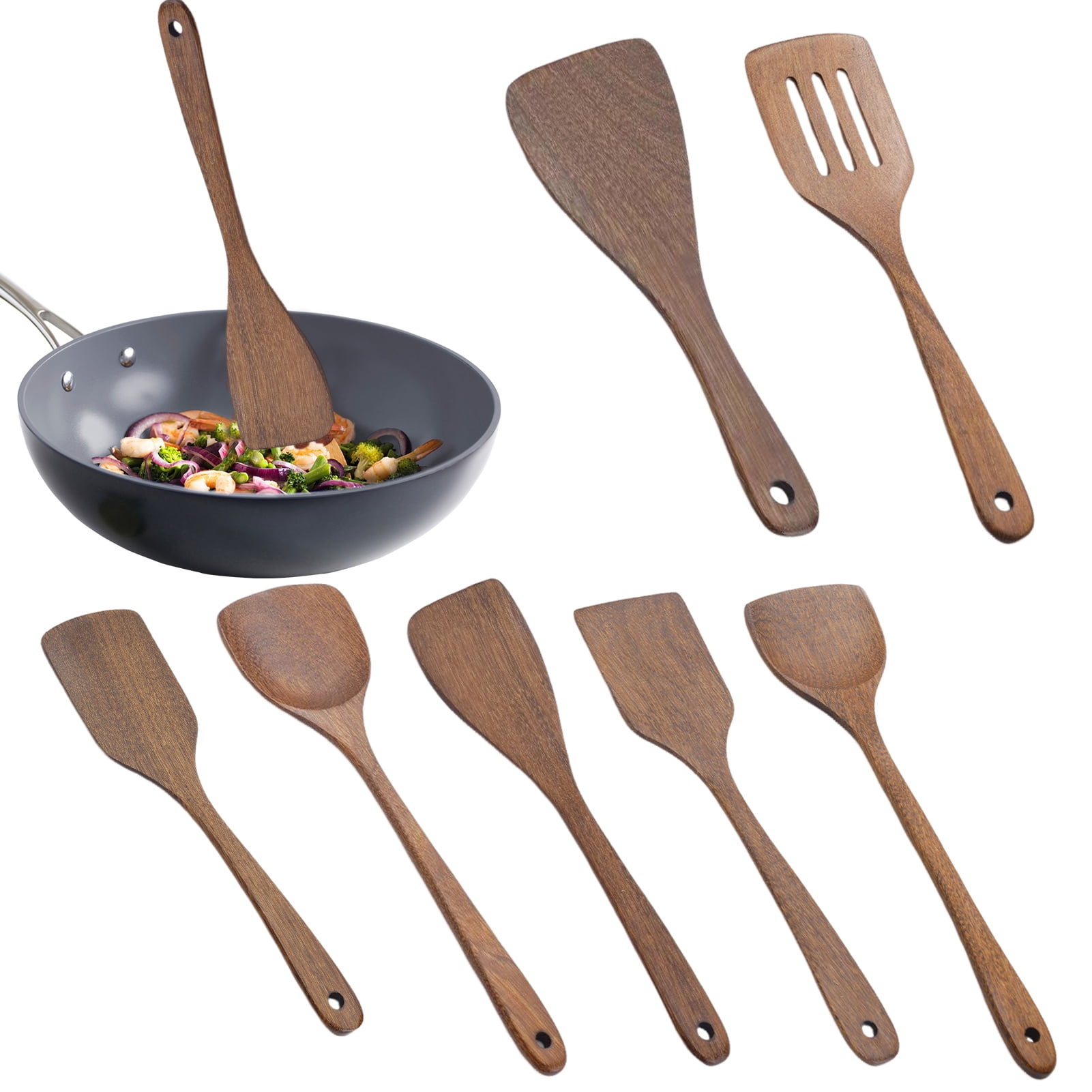 Taolixe Wood Rice Spoon Long Handle Flat Frying Turner Spatula Soup ...