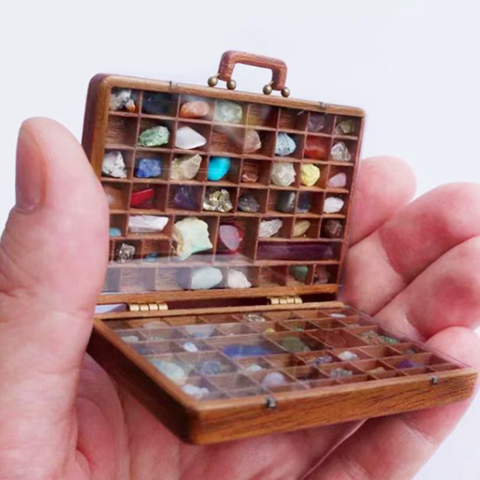 Taolixe Wooden Gemstone Display Case Suitcase Shape Crystal Stone Mini ...