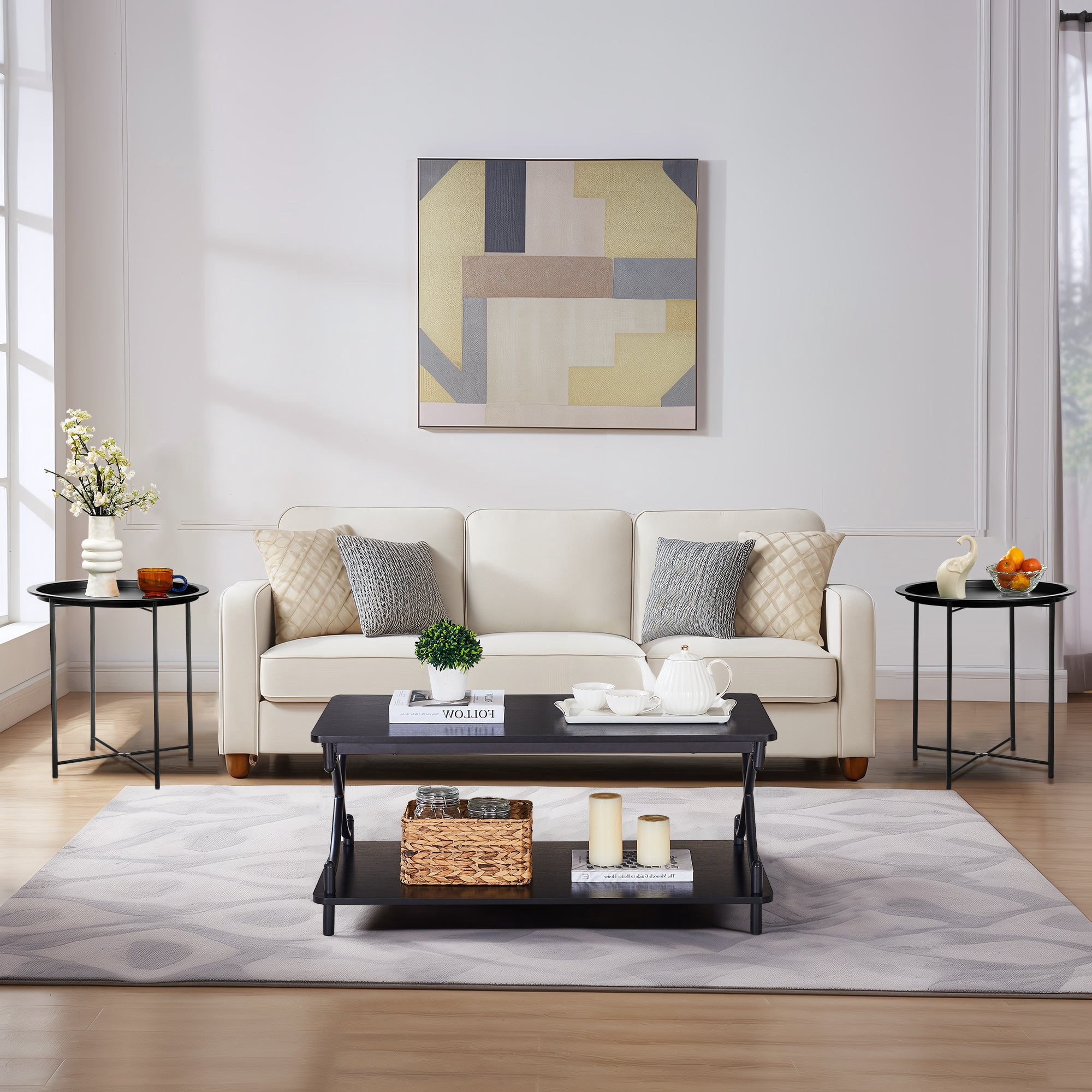 Taomika 3-piece Coffee Table Set with Shelf, Coffee Table with Set of 2 ...