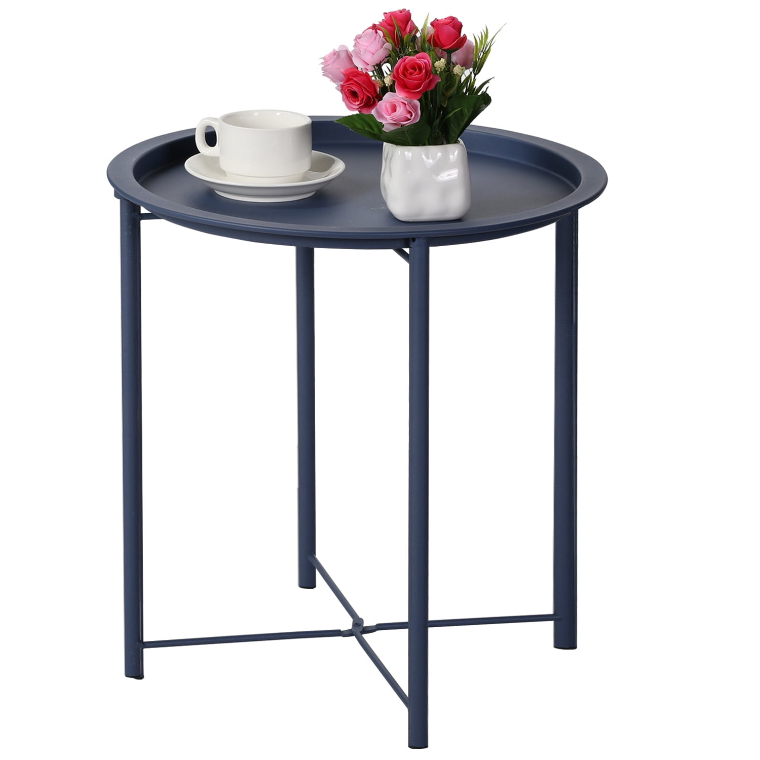 Taomika Blue Side Table / End Table with Round Removable Tray, Set of 1 ...