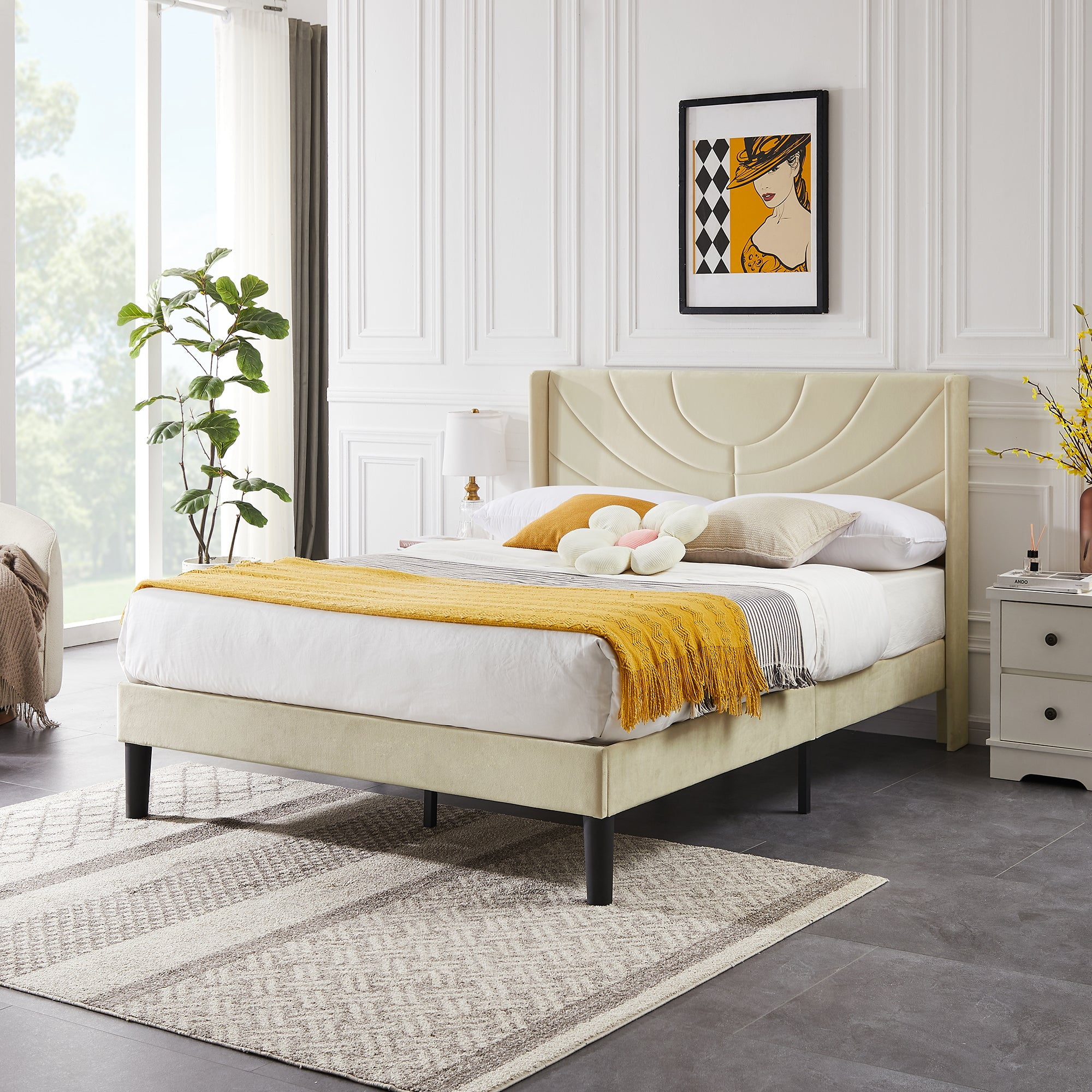 Taomika, Full Size Upholstered Height-adjustable Platform Bed Frame ...