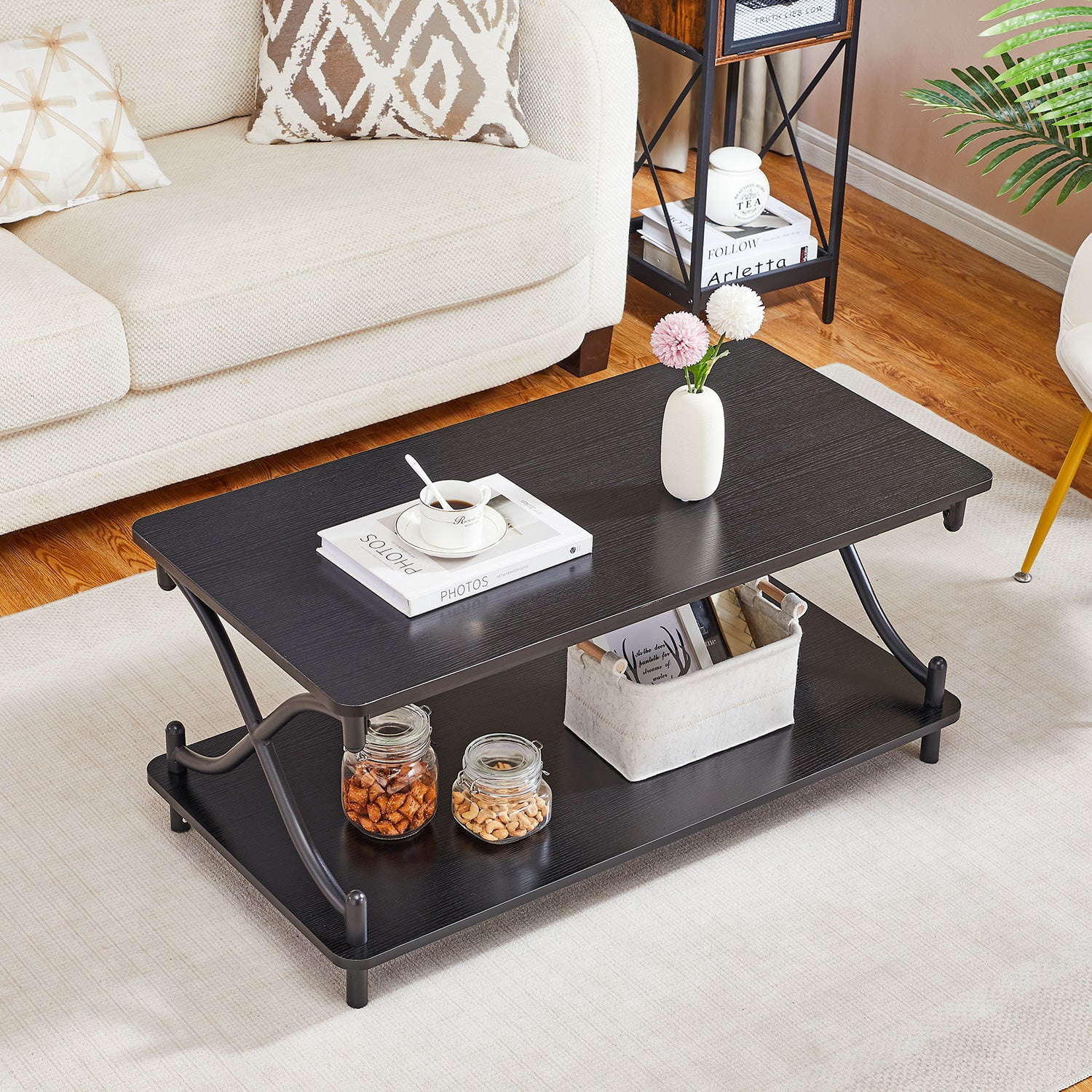 Taomika Industrial Farmhouse Coffee Table, Black Coffee Table - Walmart.com