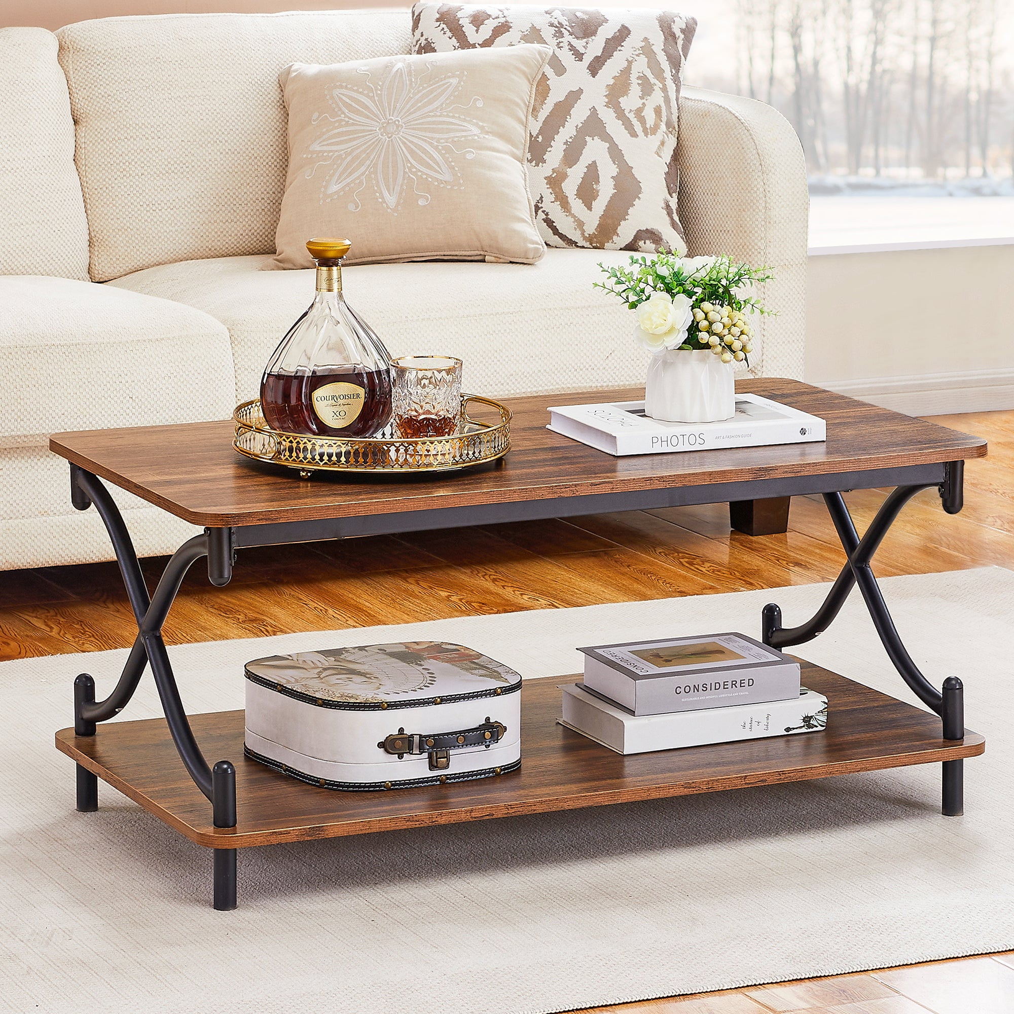 Taomika Industrial Farmhouse Coffee Table, Brown Coffee Table - Walmart.com
