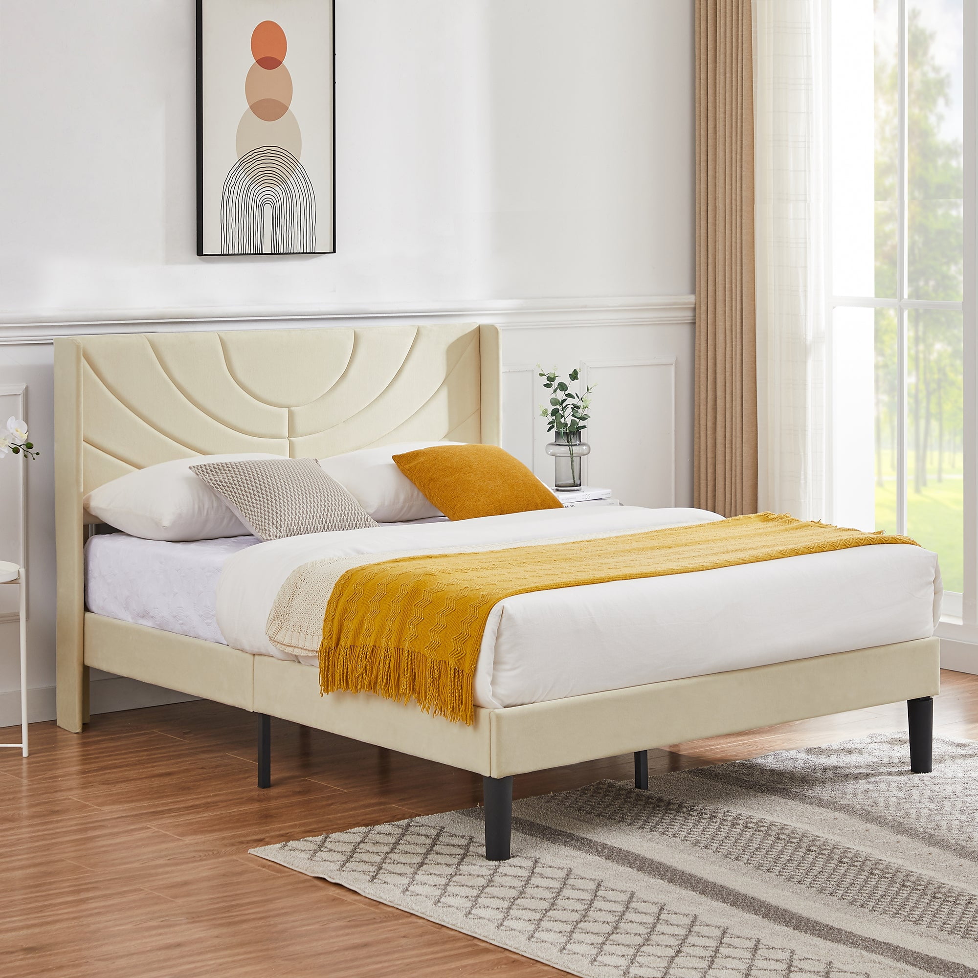 Taomika, Queen Size Upholstered Height-adjustable Platform Bed Frame ...
