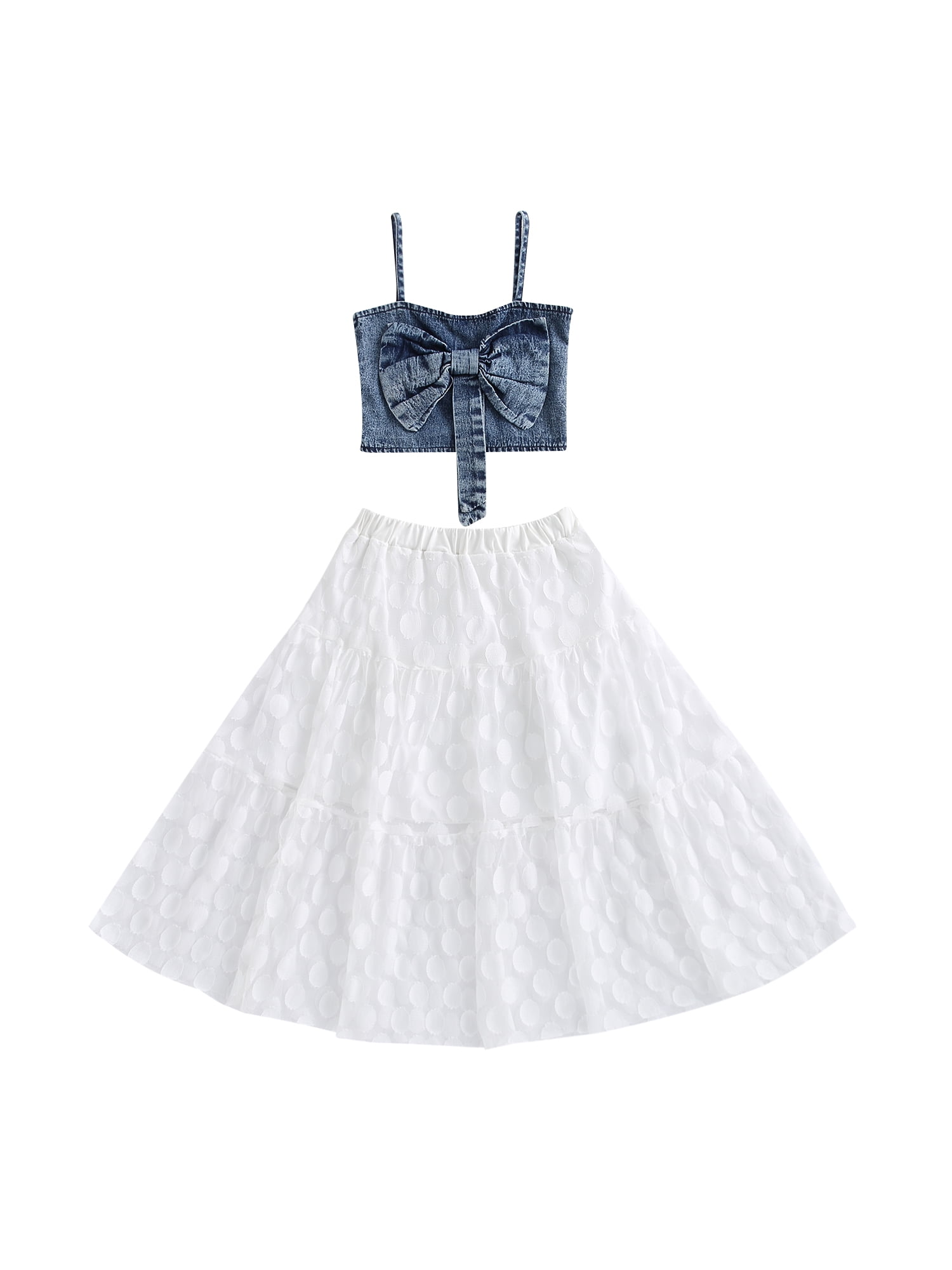 Taoocy Kid Baby Girl Spaghetti Strap Bow Denim Crop Tops + Polka Dots ...