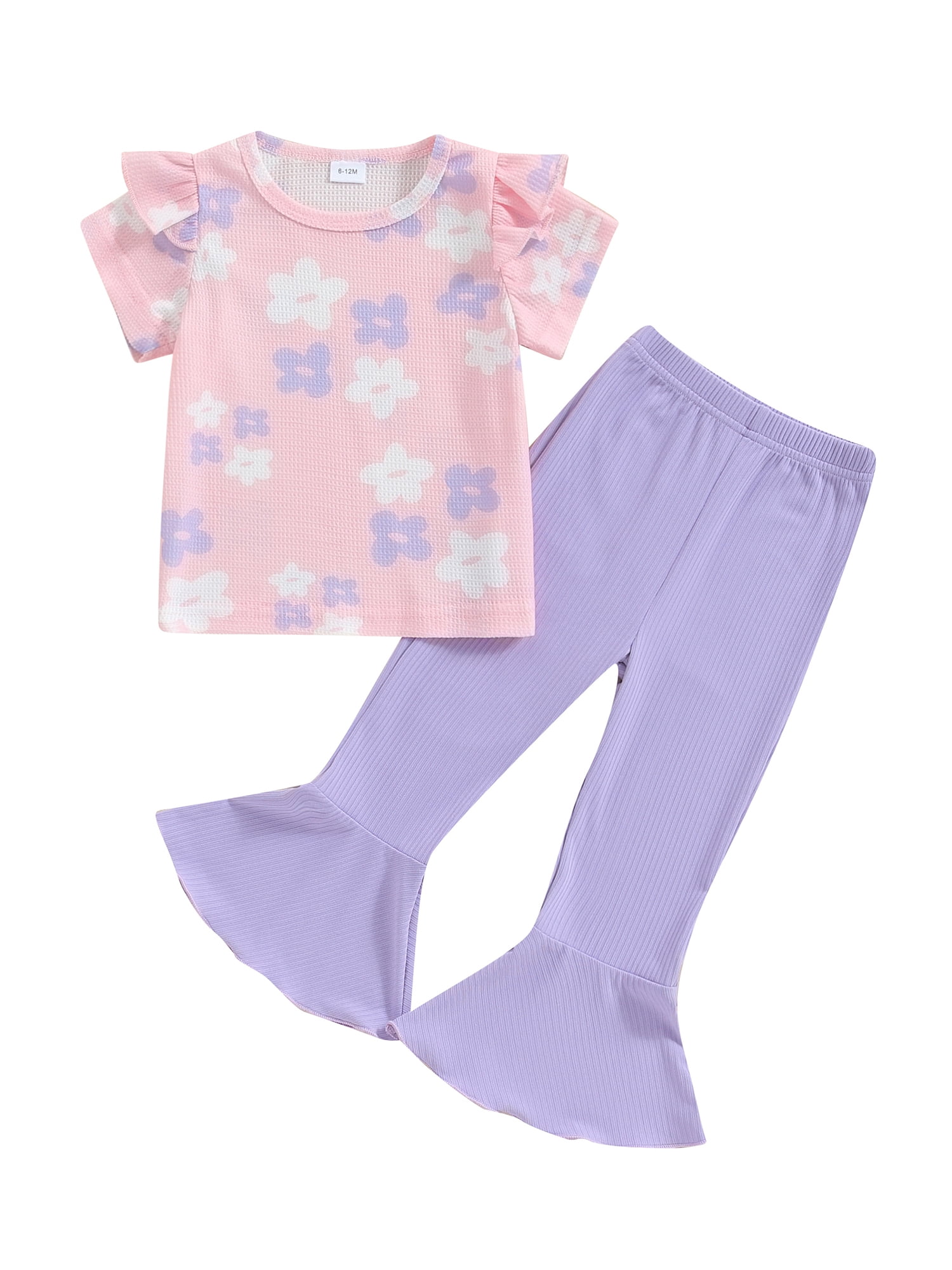 Taoocy Kid Girls 2 Piece Clothes Set Short Sleeve Flower Print T-shirt ...