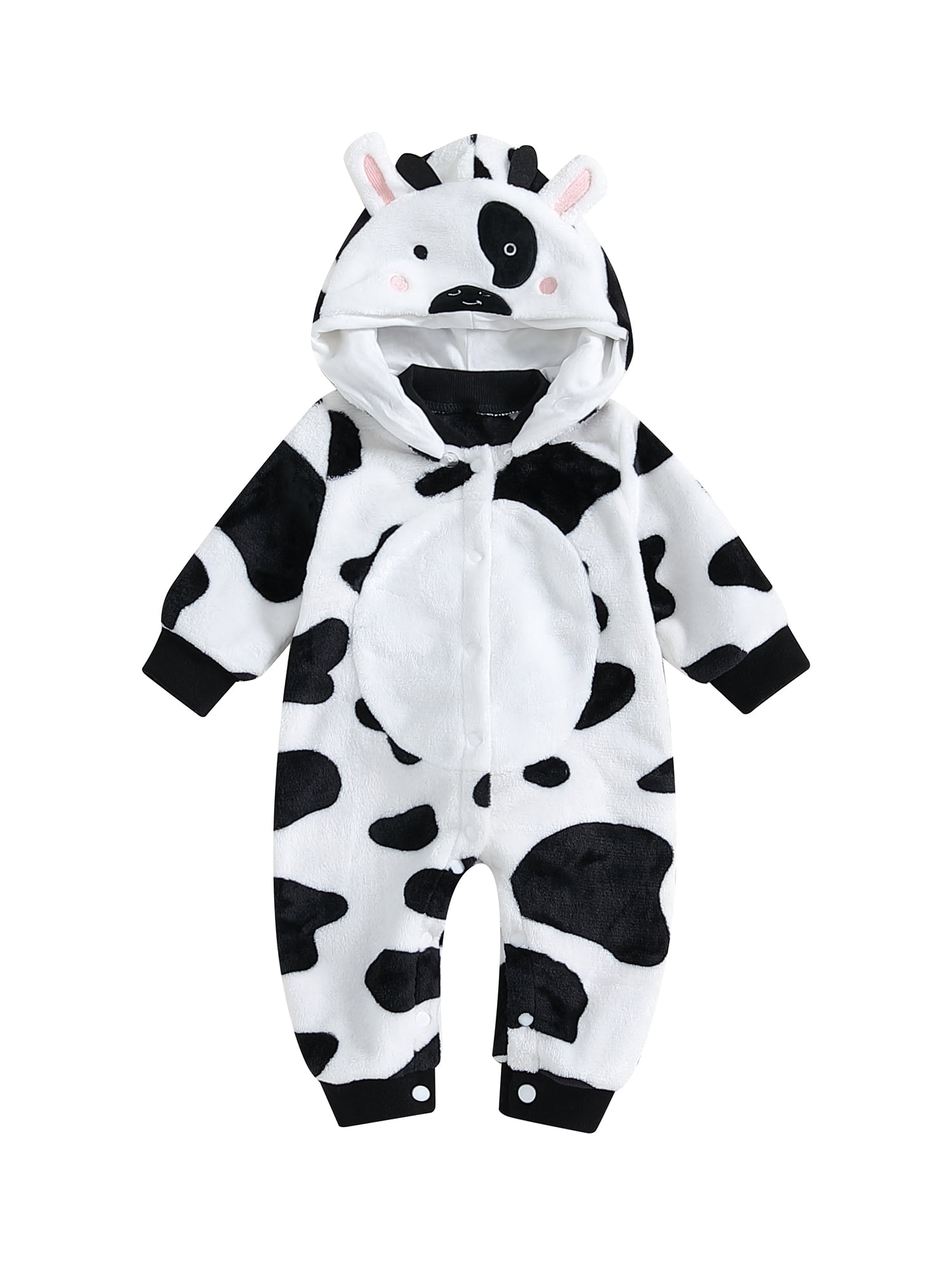 Taoocy Newborn Baby Boys Girls Cow Romper Toddler Hooded Long Sleeve One-Piece Jumpsuit Pajamas ...