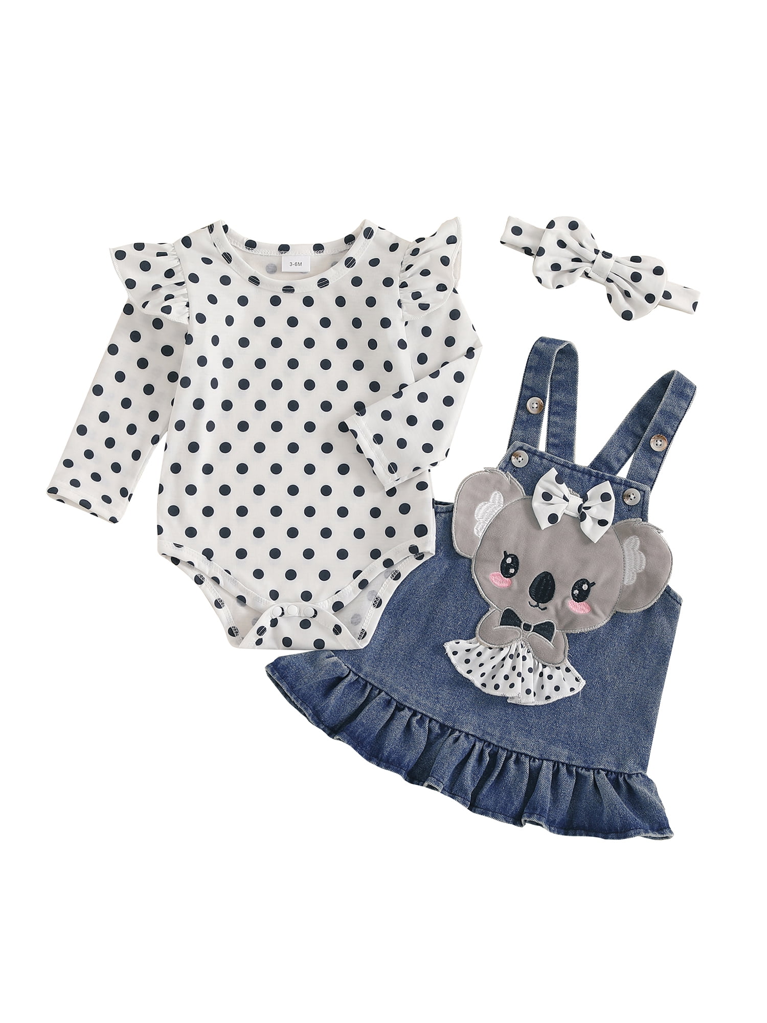 Taoocy Toddler Baby Girls Fall Winter Outfits Long Sleeve Dots Romper Suspender Dress Bow ...