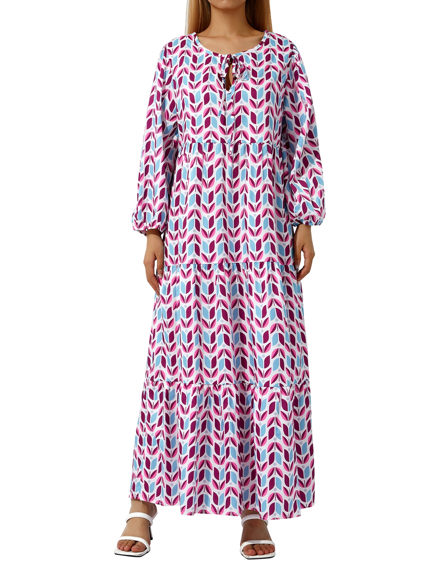 Taoocy Women Boho Floral Puff Sleeve Tiered Maxi Dress Casual Layered ...