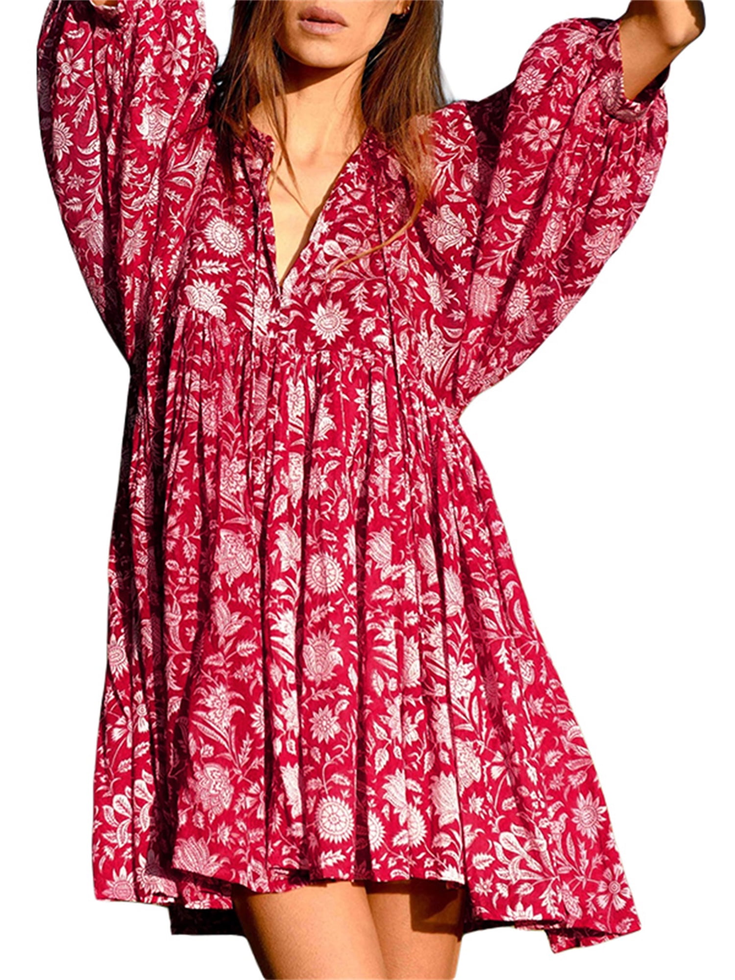 Taoocy Women Summer Dress Half Sleeve Ruffle Floral Flowy Boho Babydoll ...