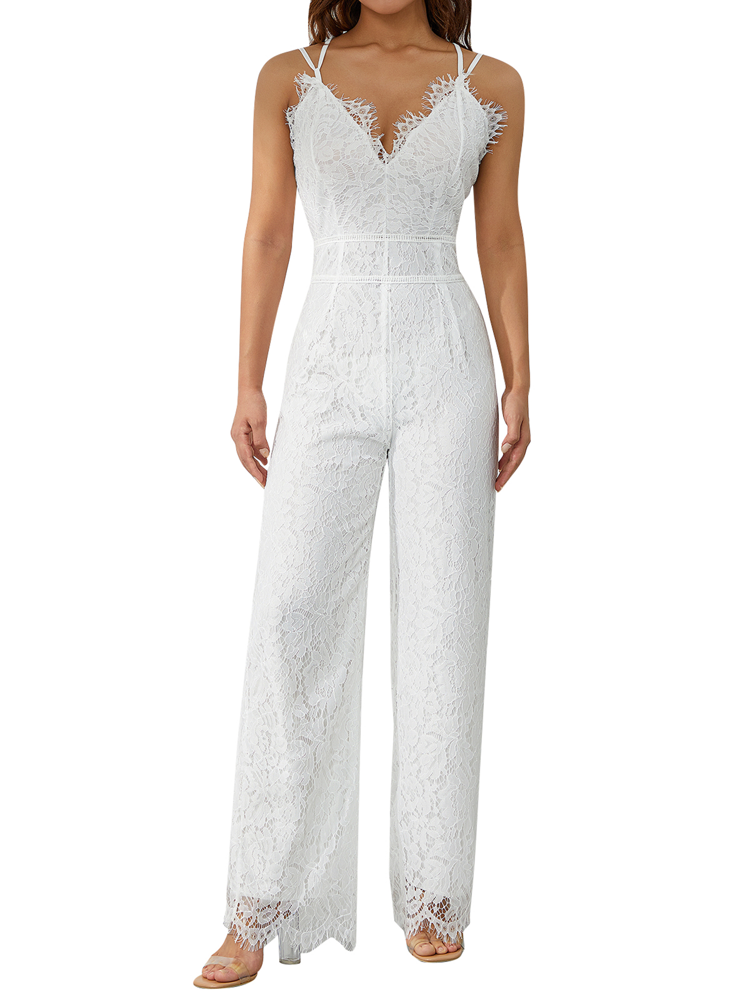 Taoocy Women's Floral Lace Sleeveless Jumpsuit Overalls Backless Mesh ...