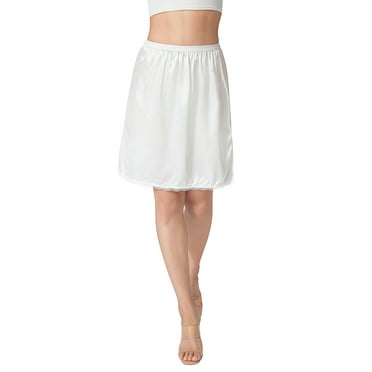 Genuiskids Women's Elastic Waist Satin Half Slips with Lace Trim for ...