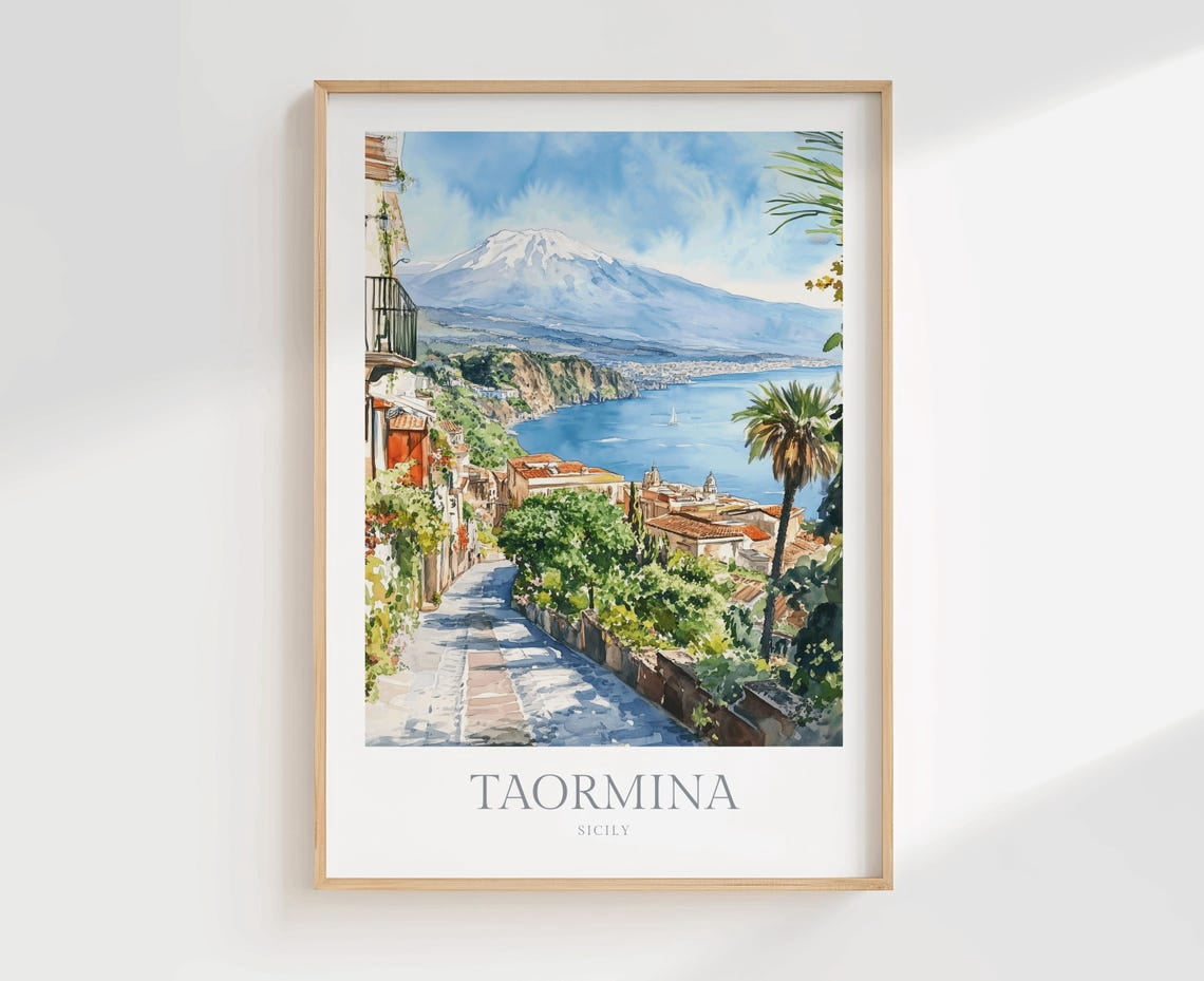 Taormina Poster Sicily Italy Travel Art Poster, Unframed Size 12x18 ...