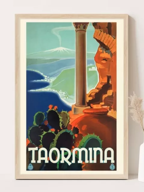 Taormina, Sicily, Italy Vintage Poster, Extra Large Wall Art NO FRAMED ...
