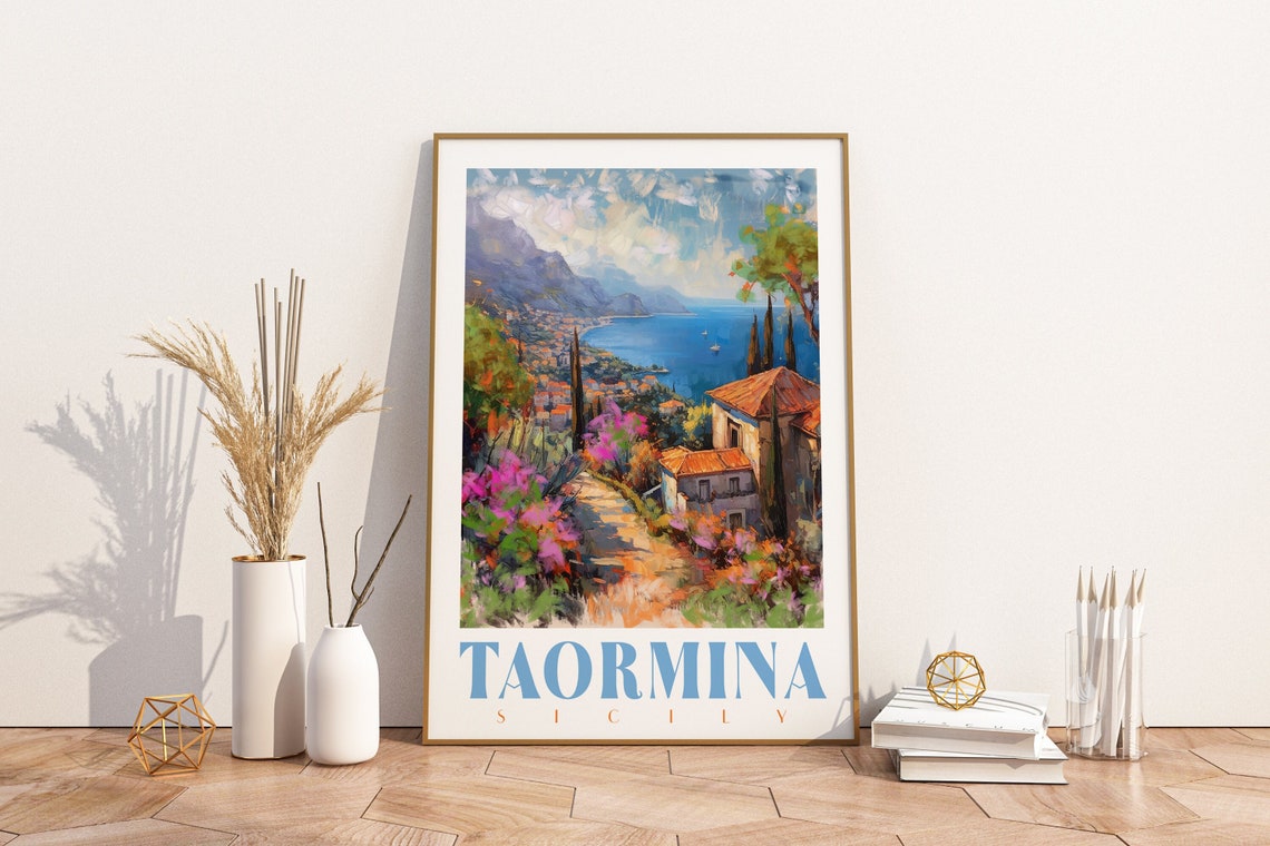 Taormina Sicily Poster: Italy Travel Poster, Sicilia Landscape Art ...