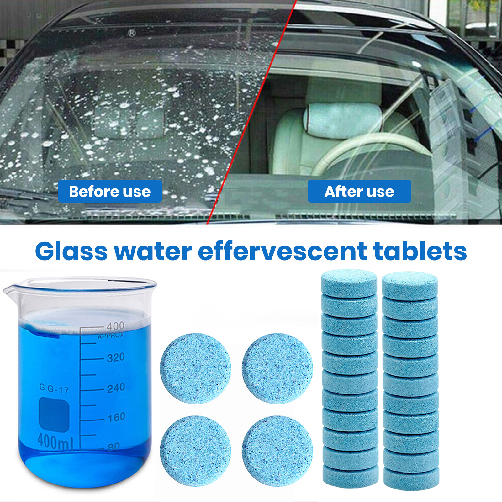 Taosunzt 10/20/40Pcs Auto Glass Water Effervescent Tablets Solid ...