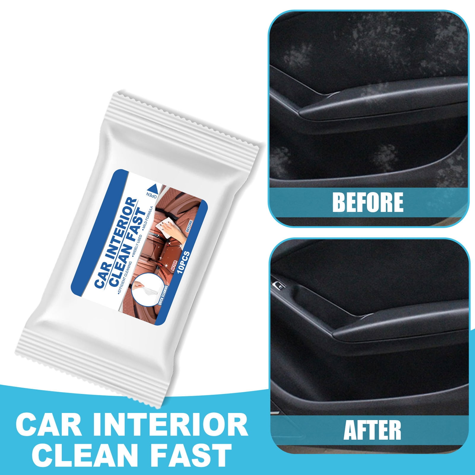 Taosunzt 10Pcs/Bag Car Cleaner Wipe Moisture Sealing Design Portable ...